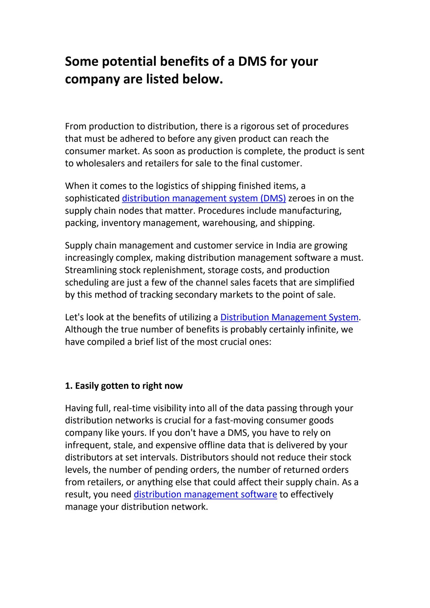 Some potential benefits of a DMS for your company are listed below. by ...