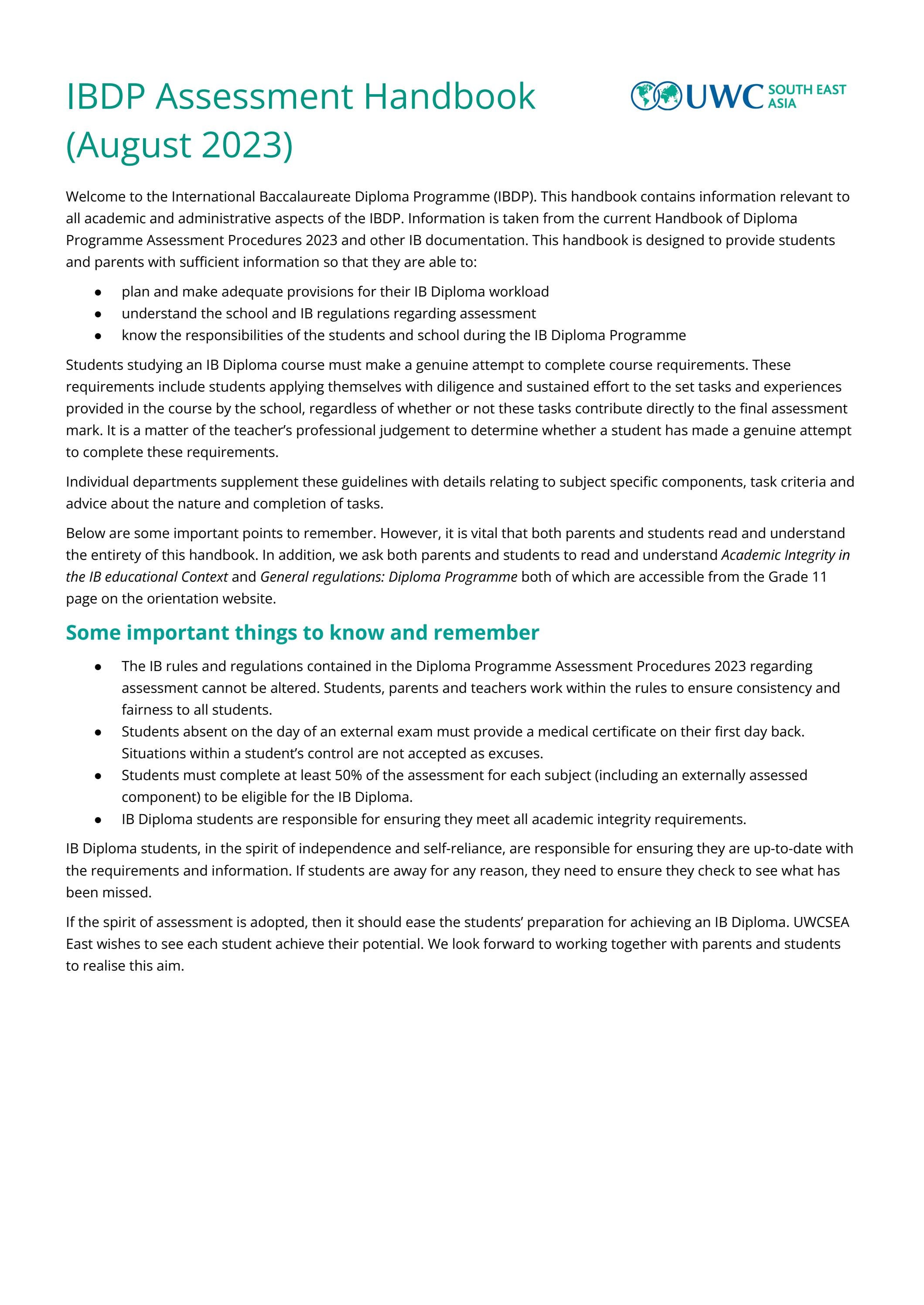 East High School IBDP assessment handbook by uwcsea - Issuu