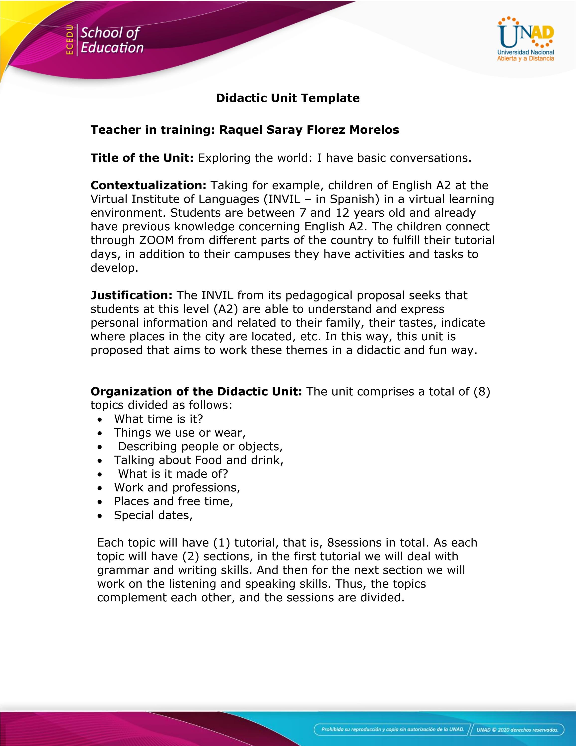 Didactic Unit by Raquel Florez - Issuu