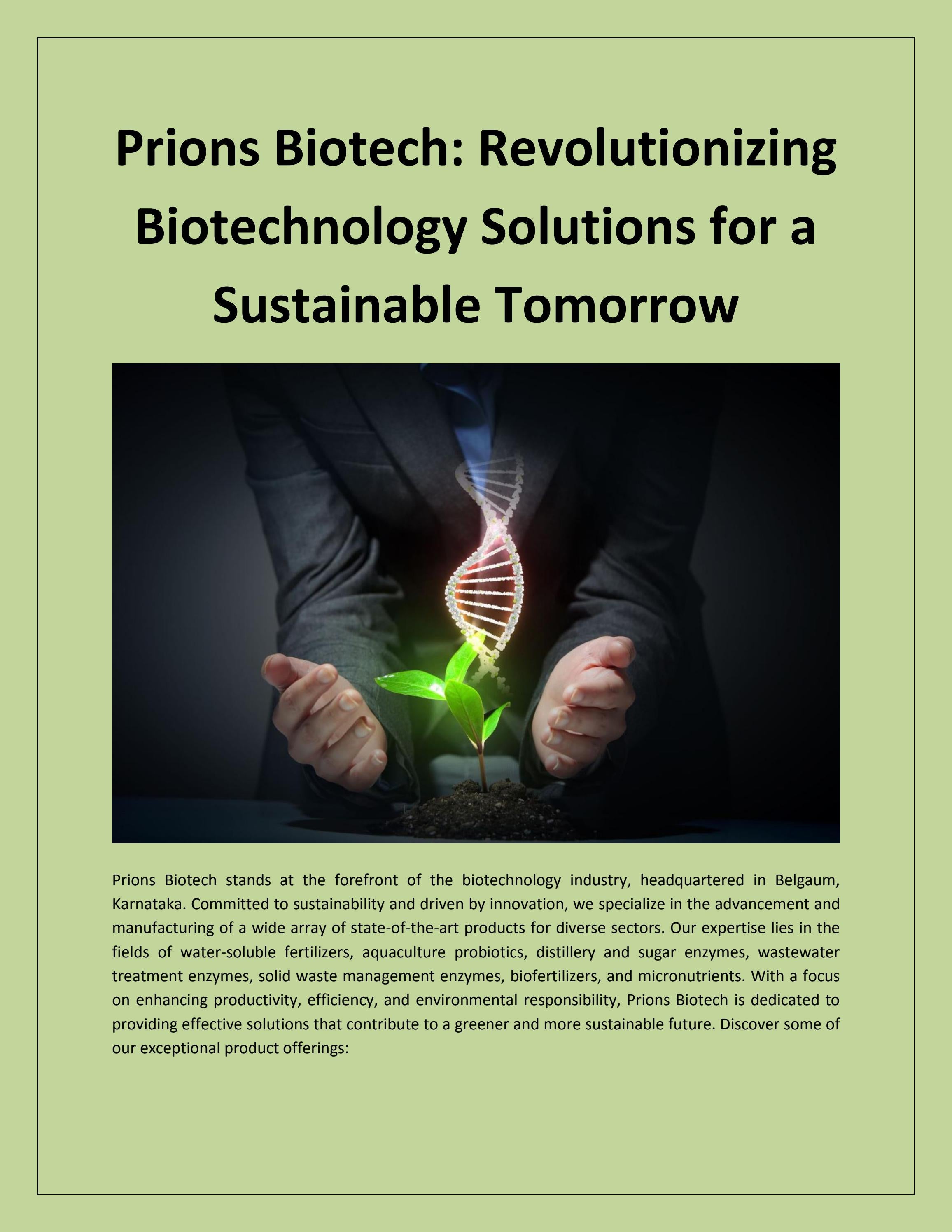 Prions Biotech: Revolutionizing Biotechnology Solutions for a ...