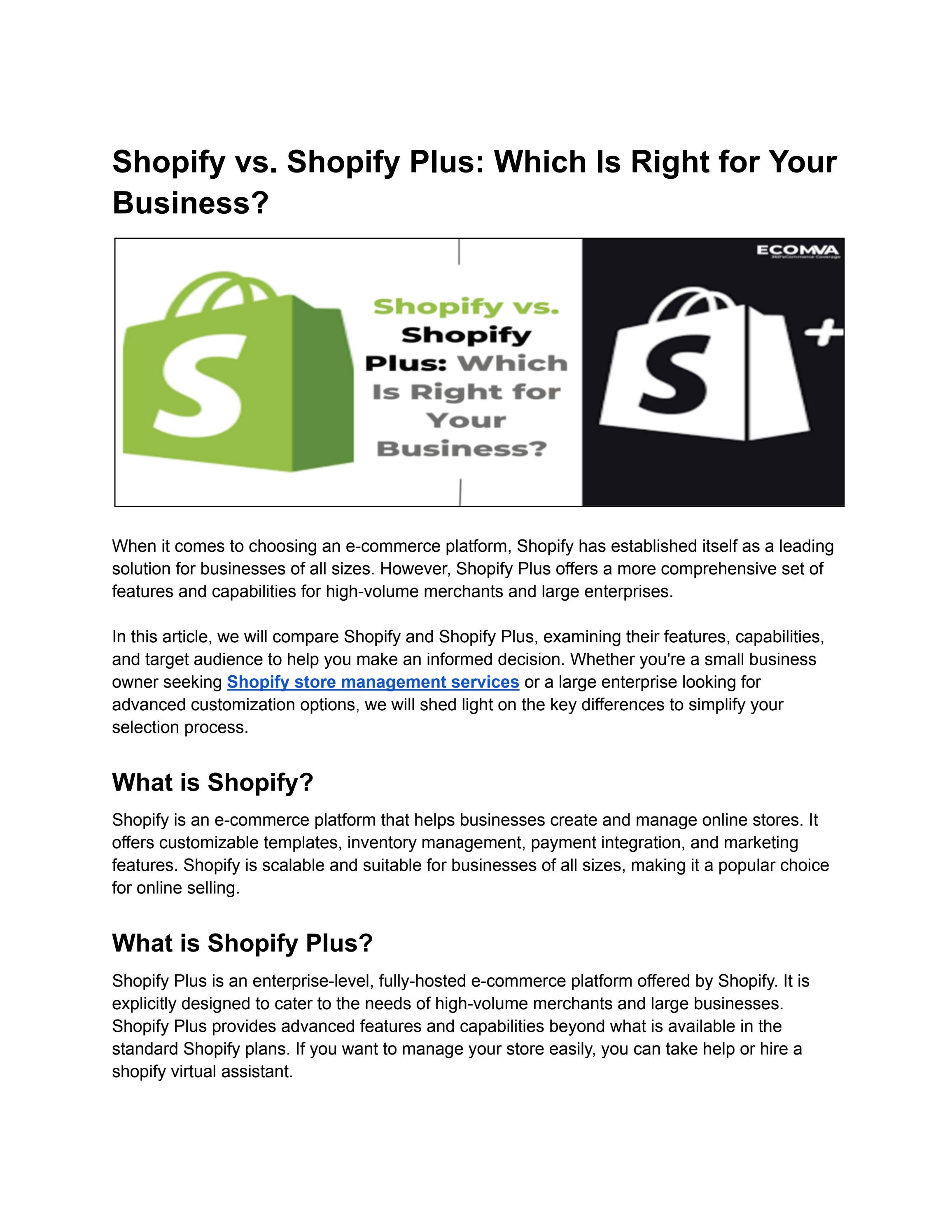 Shopify vs. Shopify Plus: Which Is Right for Your Business? by eComVA - Issuu