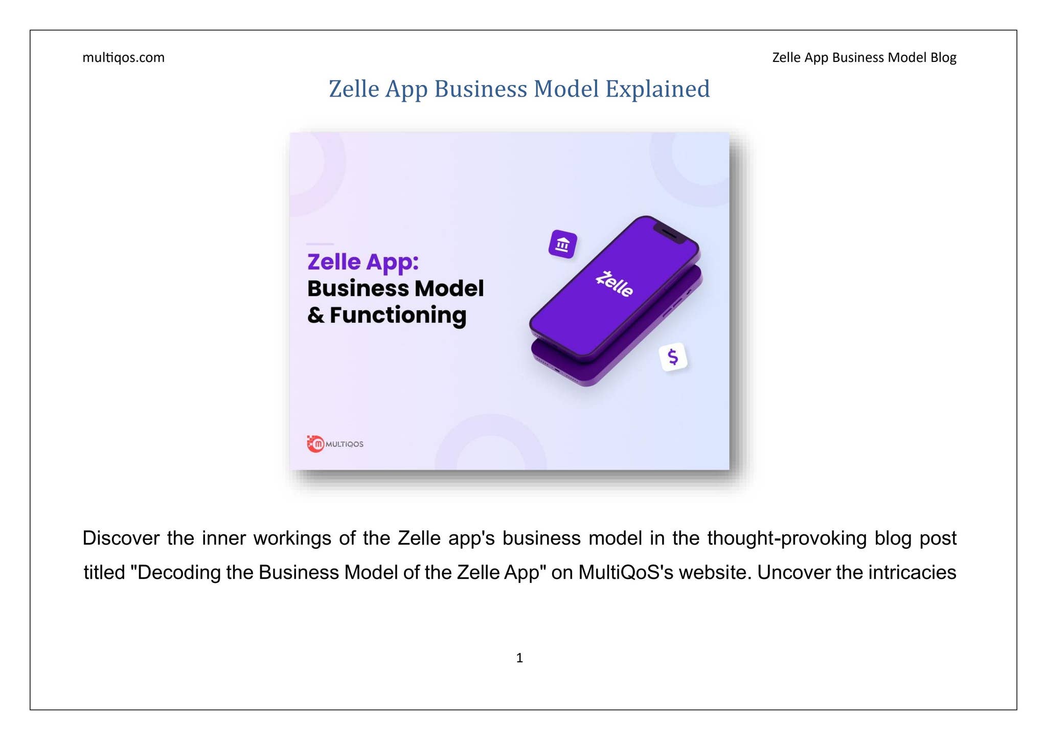 Zelle App Business Model Explained in Detail by MultiQoS Tech - Issuu