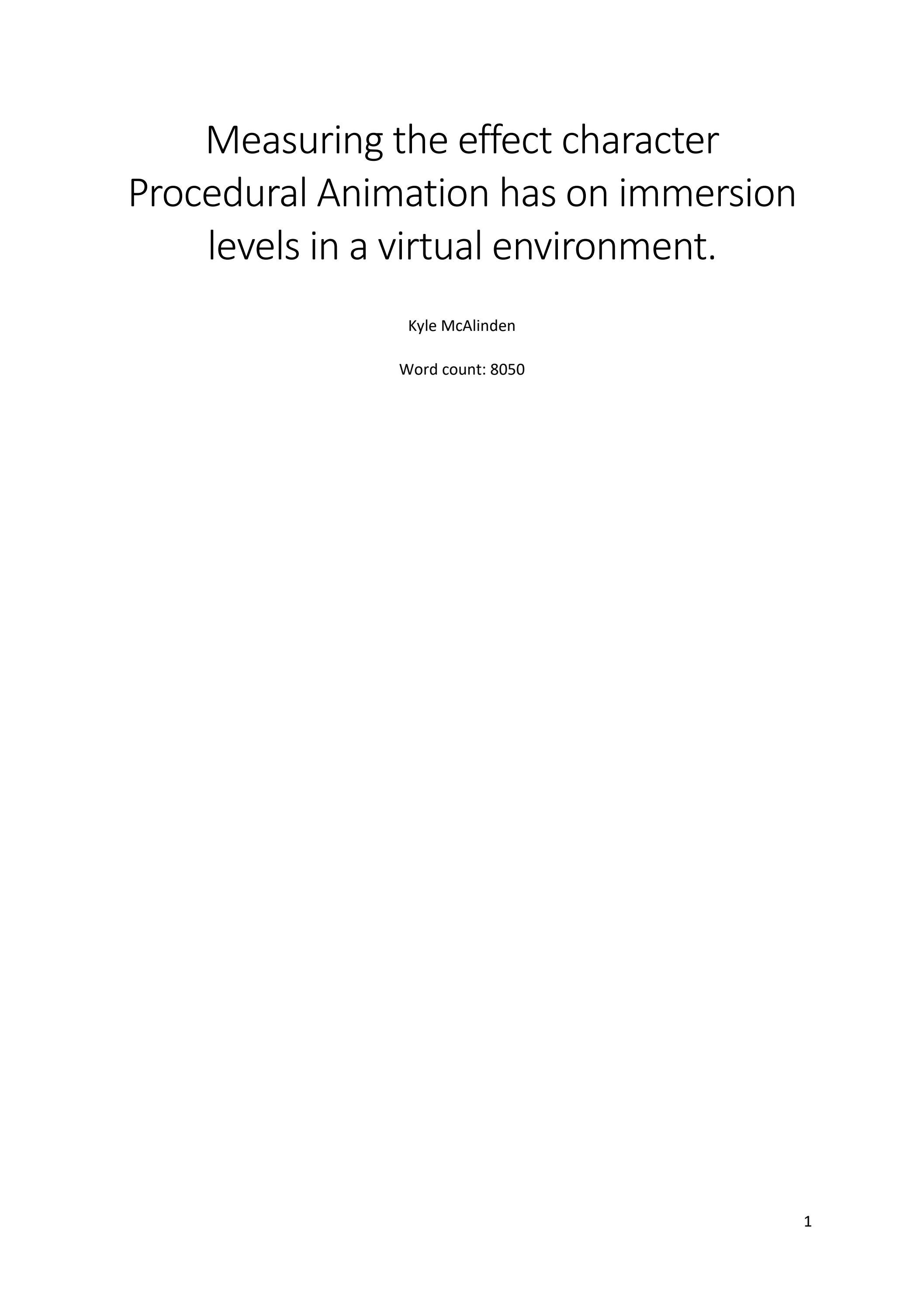 Measuring the effect character Procedural Animation has on immersion ...