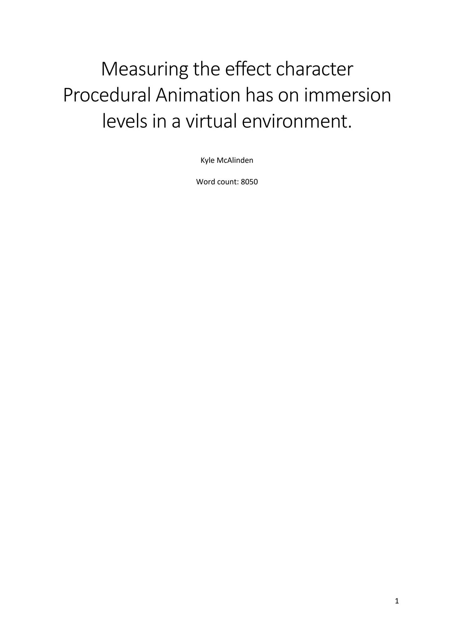 Measuring the effect character Procedural Animation has on immersion ...