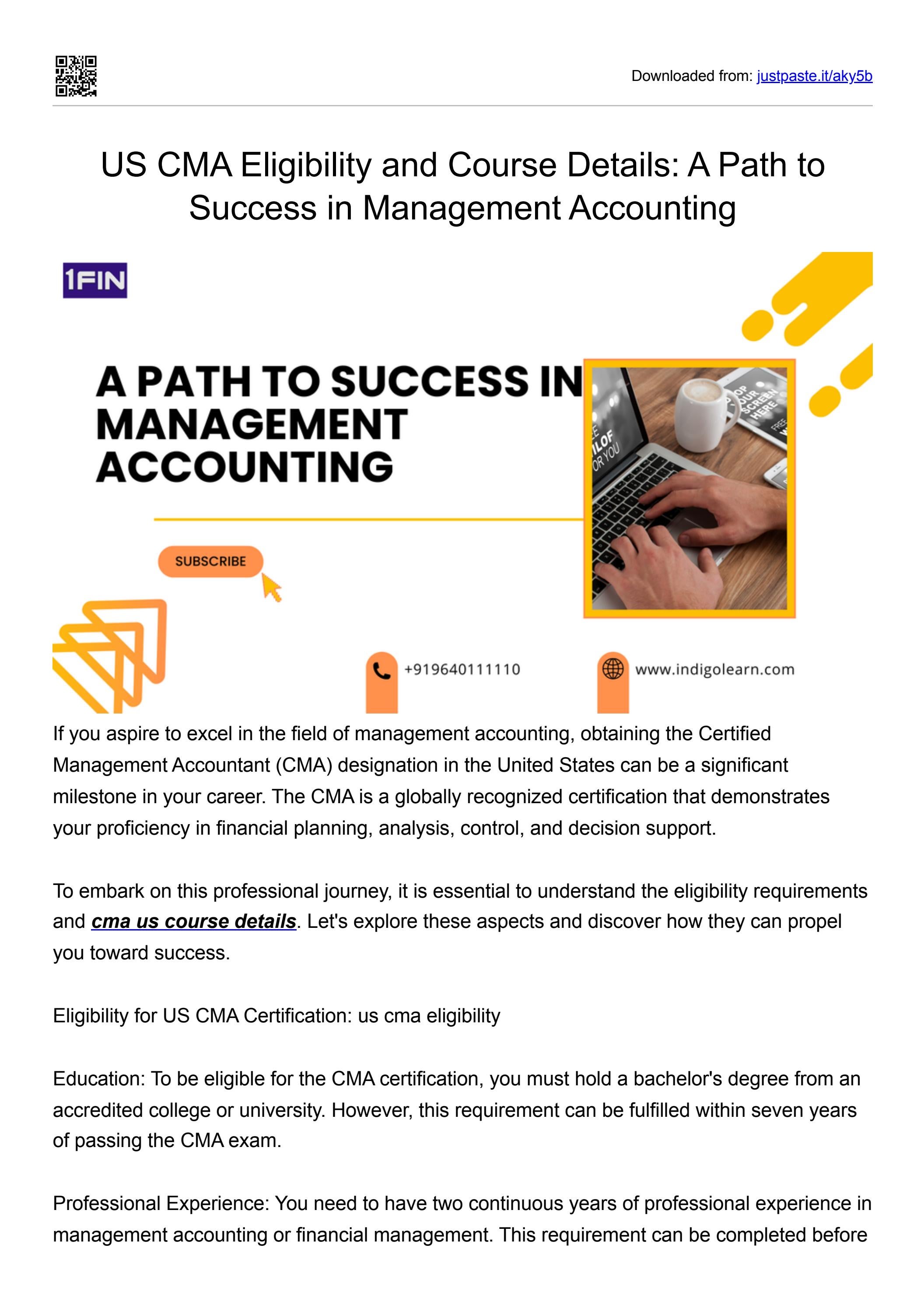 US CMA Eligibility and Course Details: A Path to Success in Management ...