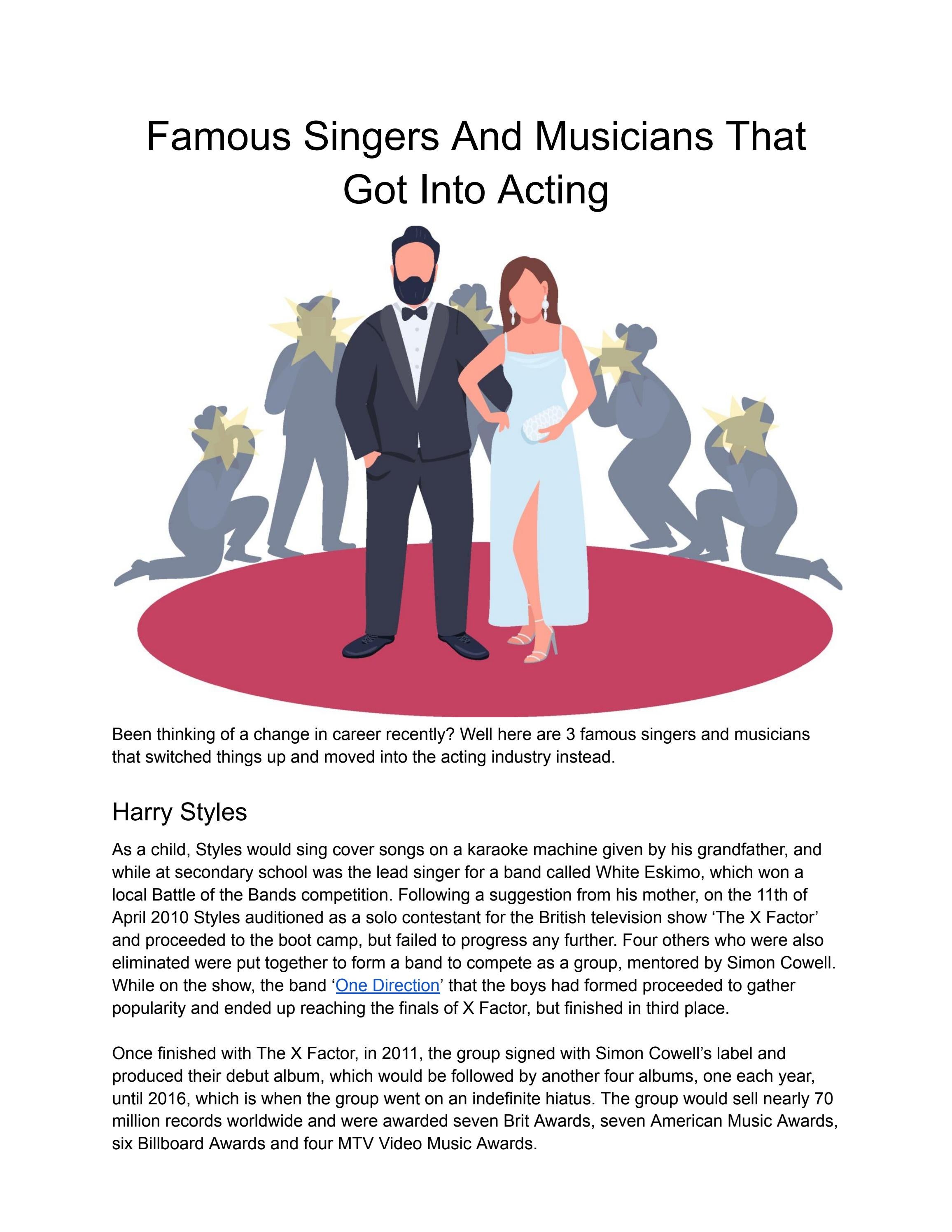 Famous Singers And Musicians That Got Into Acting by MarkMurphyDirector ...