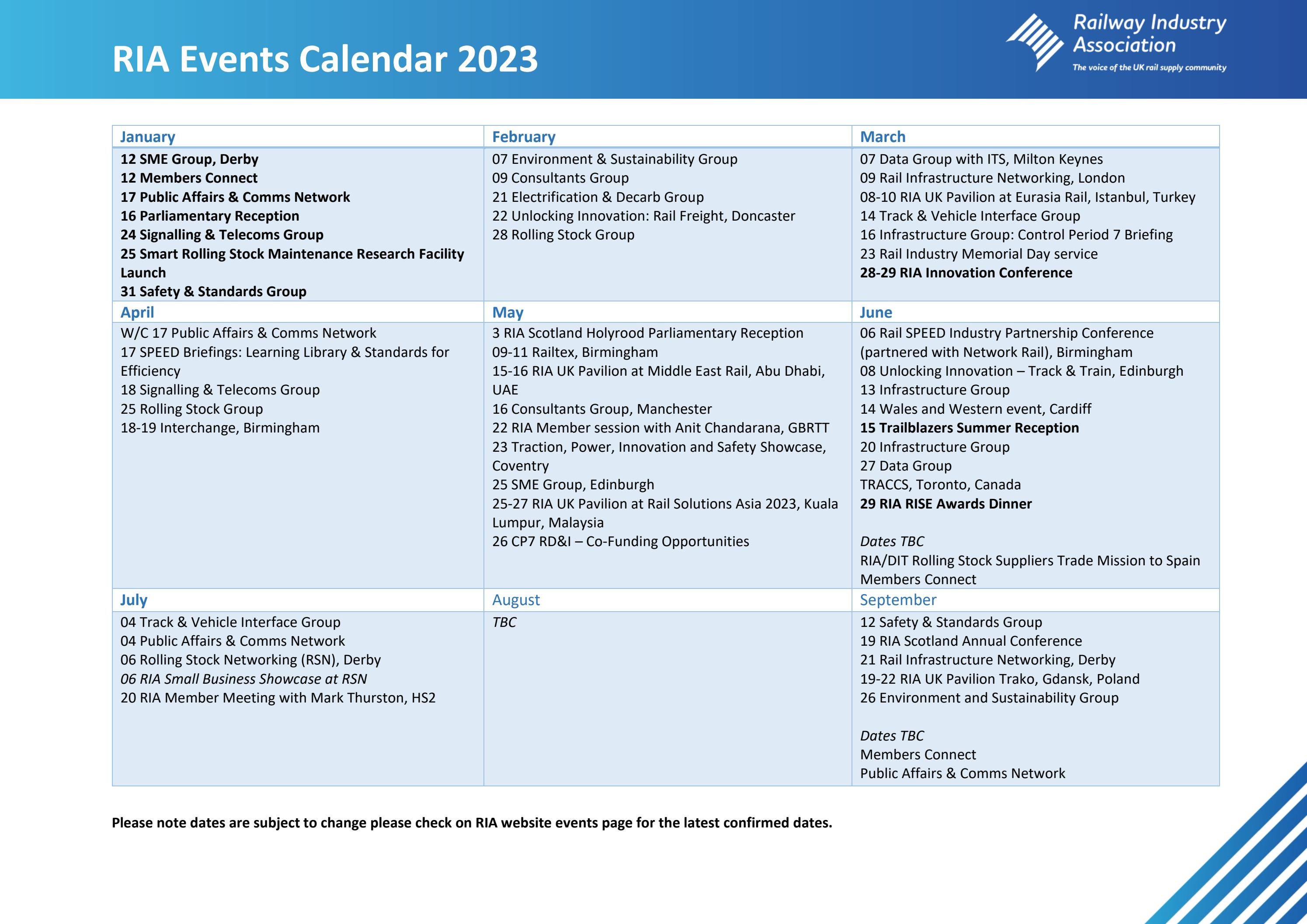 RIA Events Calendar by Railway Industry Association - Issuu