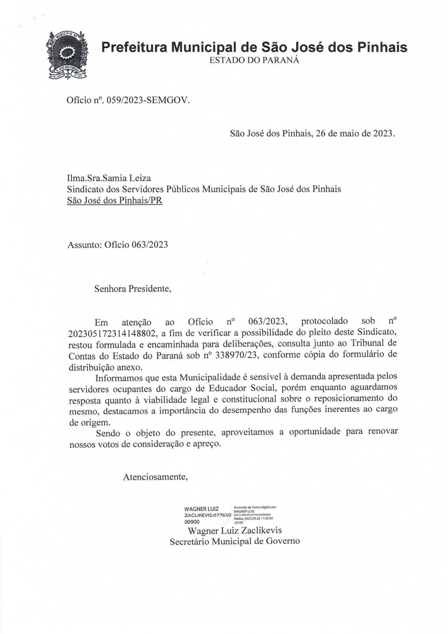 Ofício 059.2023 - SEMGOV - consulta TCE.pdf by Sinsep Sjp - Issuu