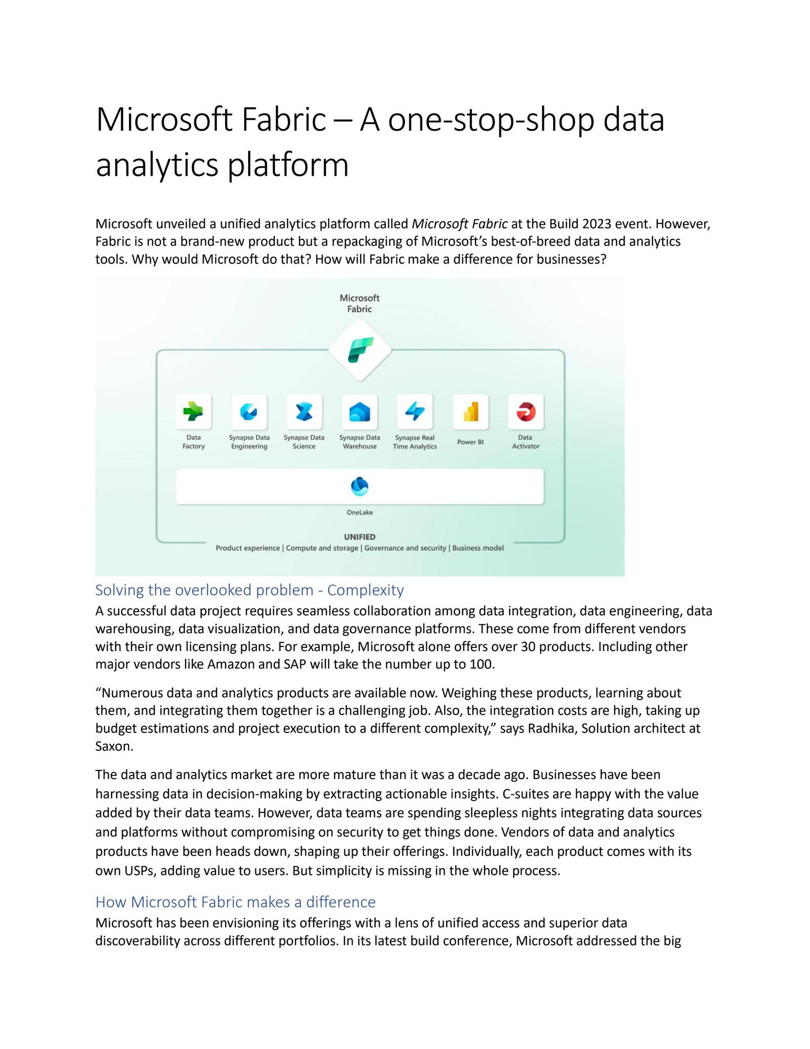 Microsoft Fabric – A one-stop-shop data analytics platform by Saxon AI ...