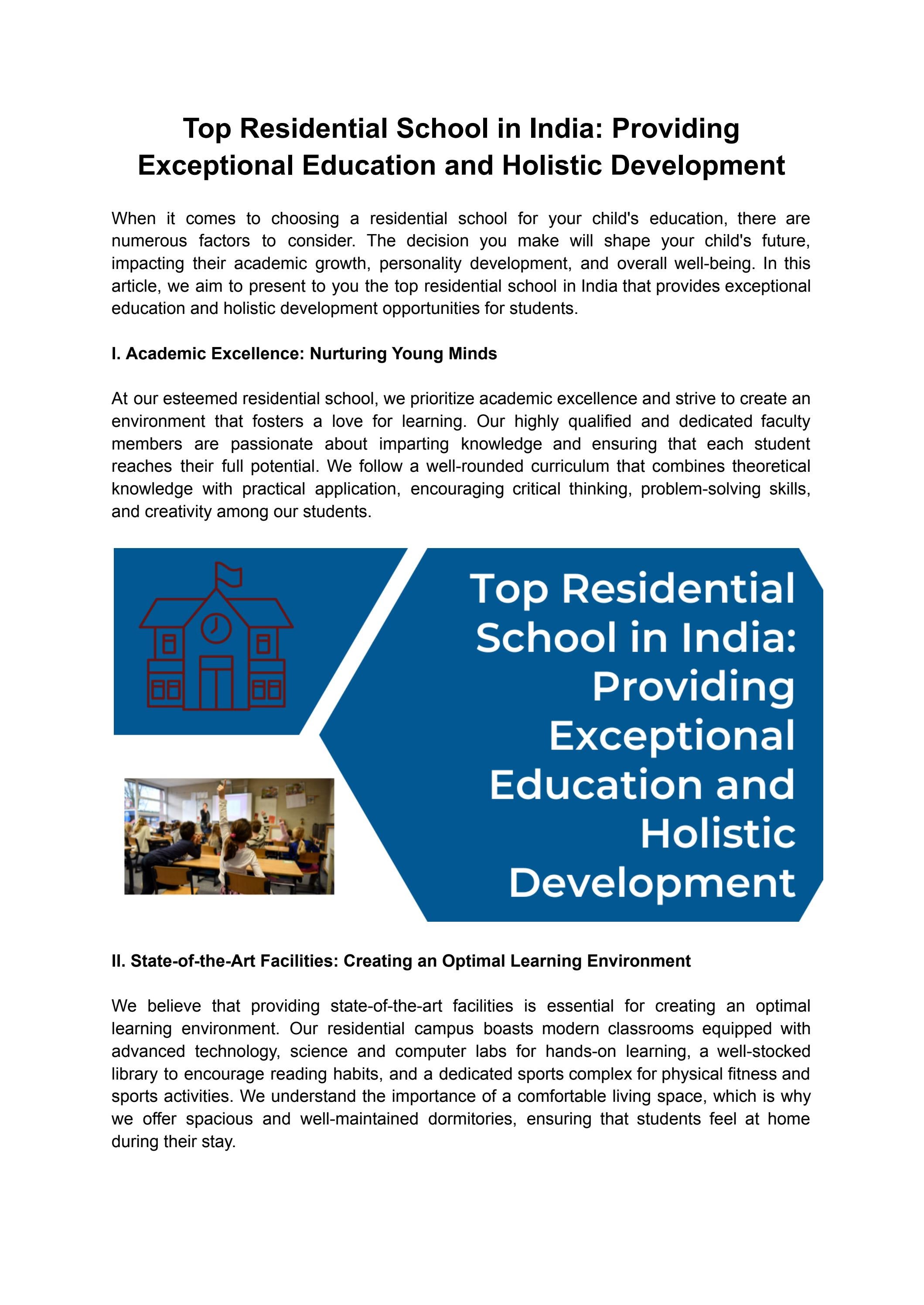 Top Residential School in India: Providing Exceptional Education and ...