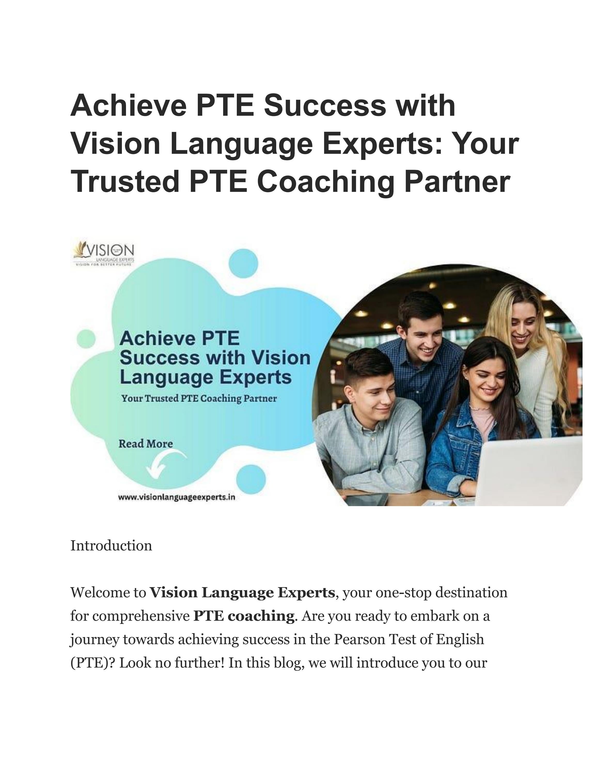 Achieve PTE Success with Vision Language Experts: Your Trusted PTE ...