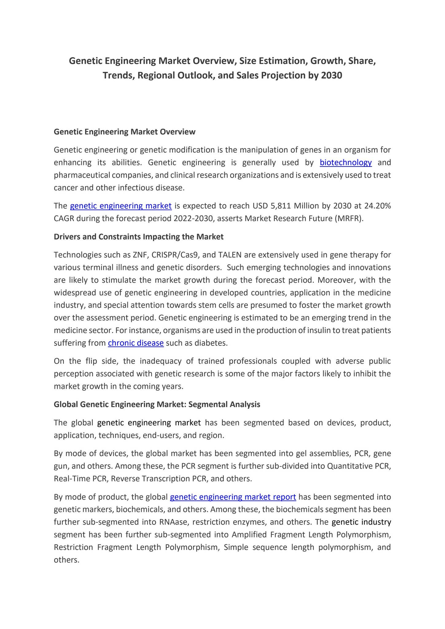 Genetic Engineering Market Overview, Size Estimation, Growth, Share ...