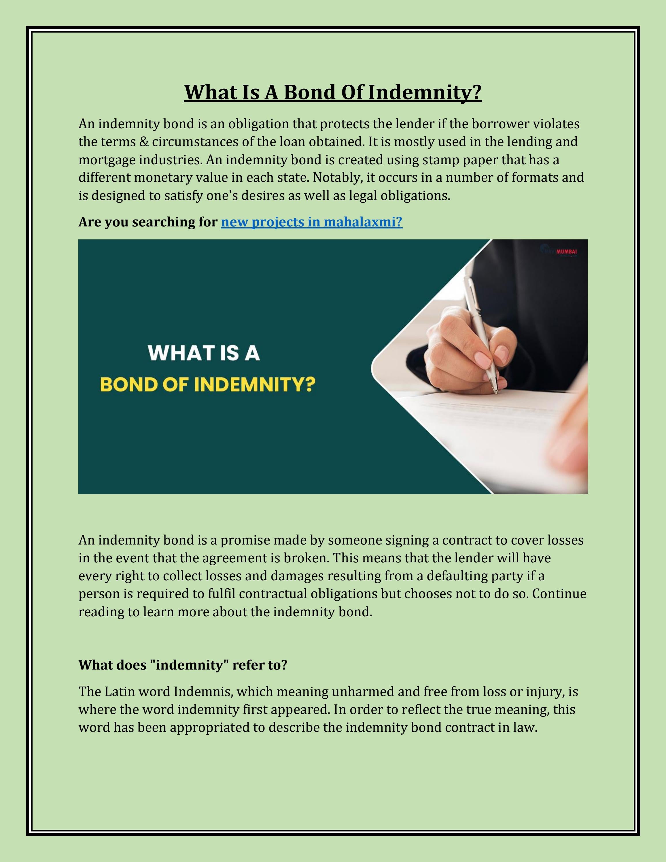 What Is A Bond Of Indemnity By Yamuna Navimumbaihouses Issuu