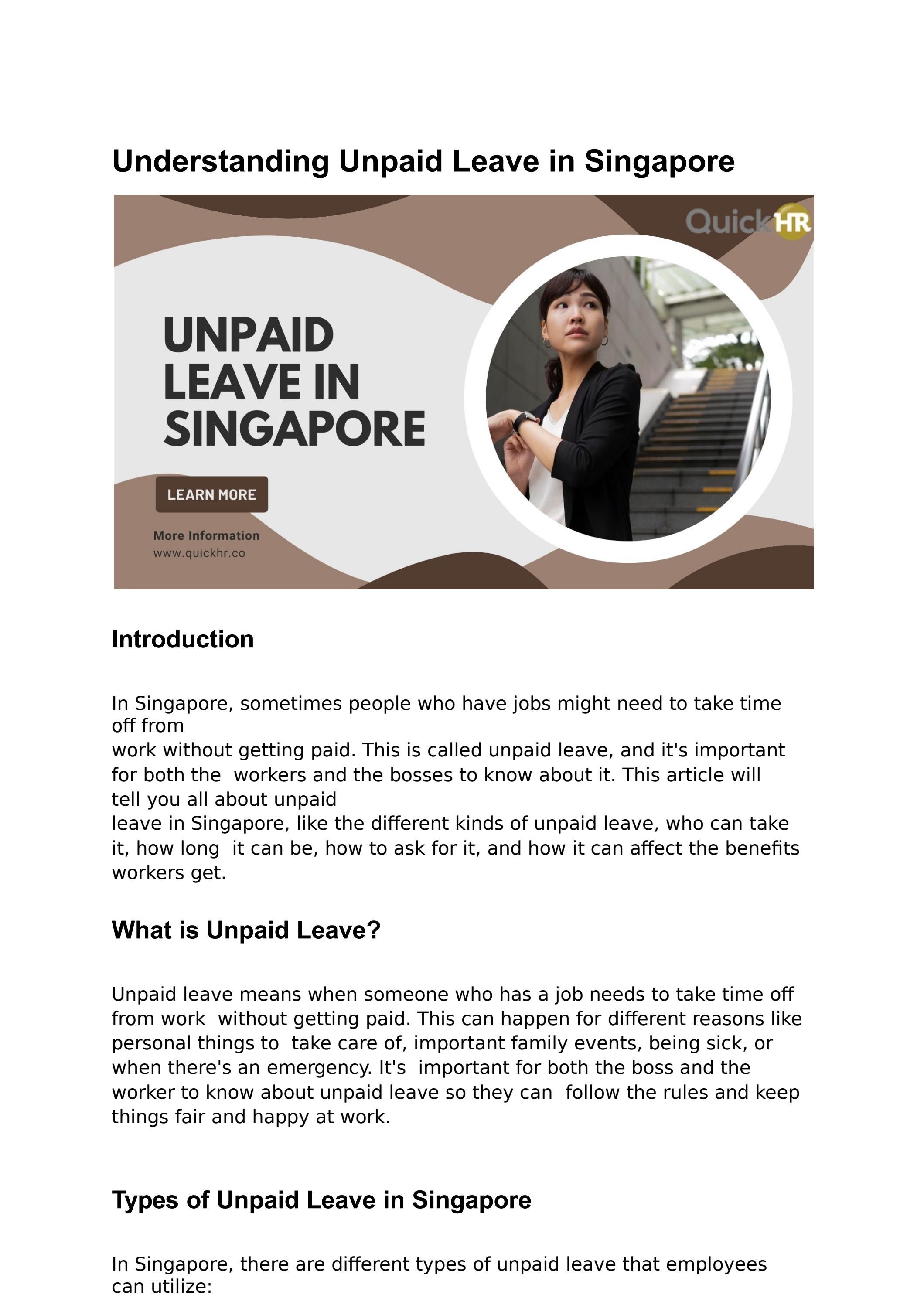 Understanding Unpaid Leave in Singapore by quickhr - Issuu