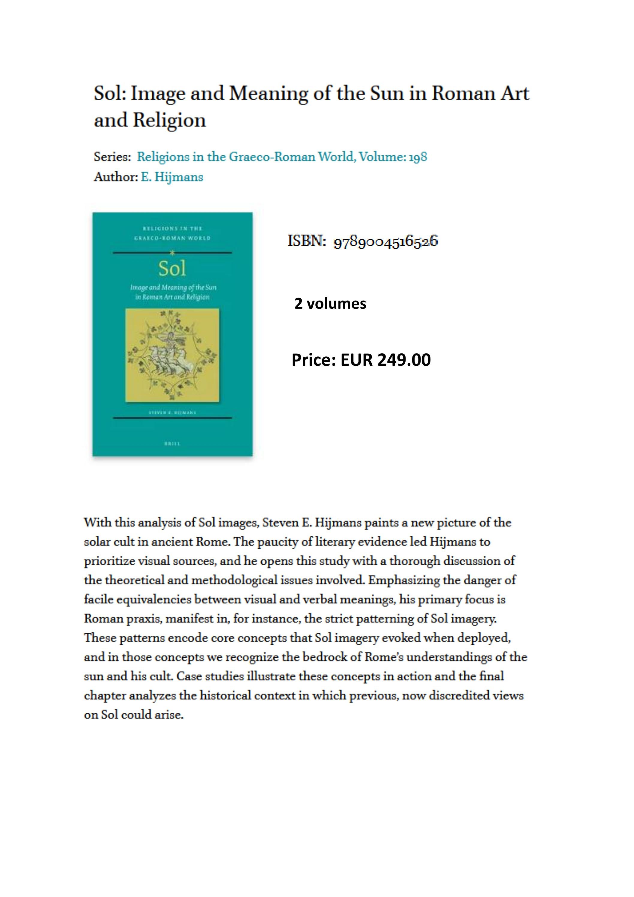 Sol Image and Meaning of the Sun in Roman Art and Religion by Starkmann ...