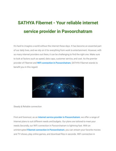 Internet Service Provider in Pavoorchatram | SATHYA Fibernet by ...