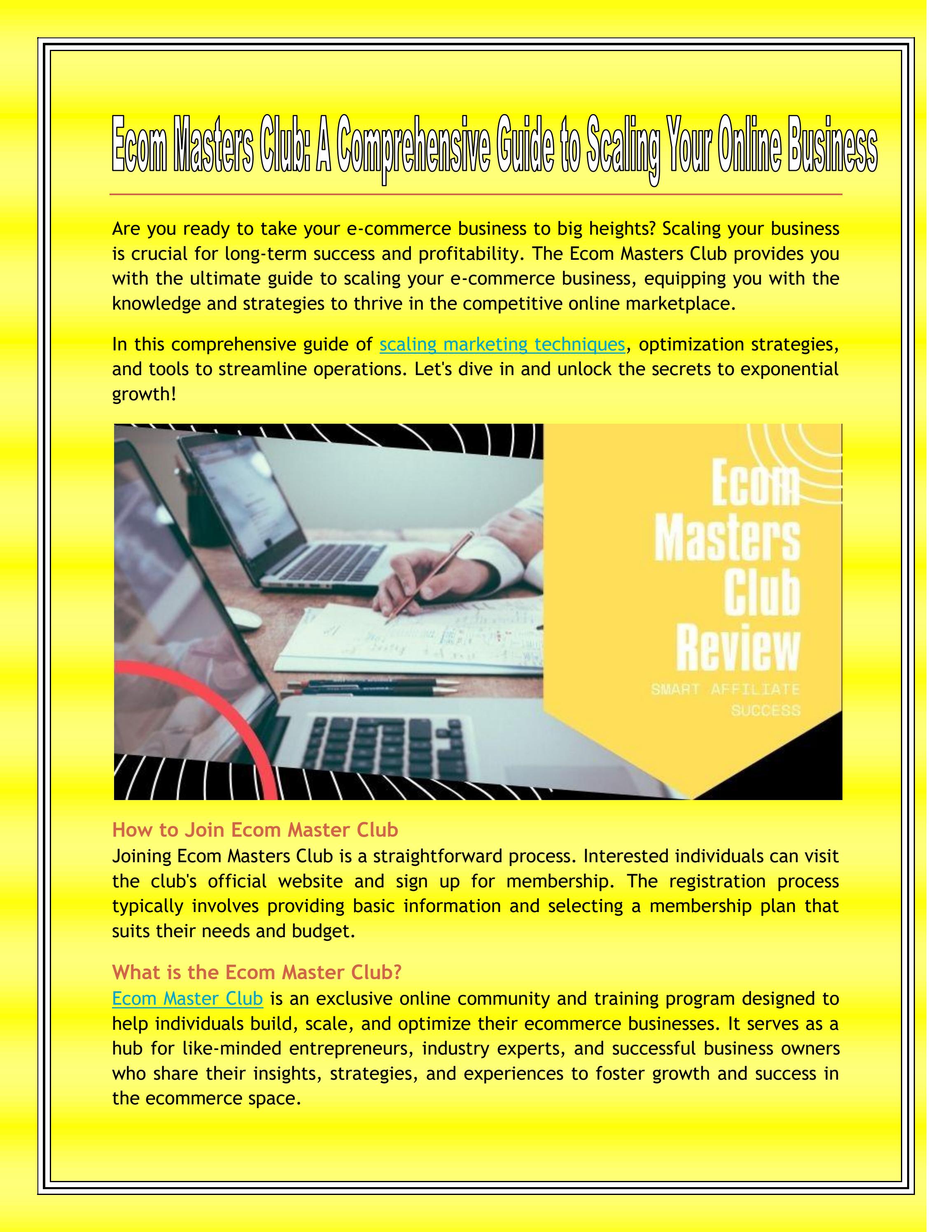 Ecom Masters Club: A Comprehensive Guide to Scaling Your Online ...