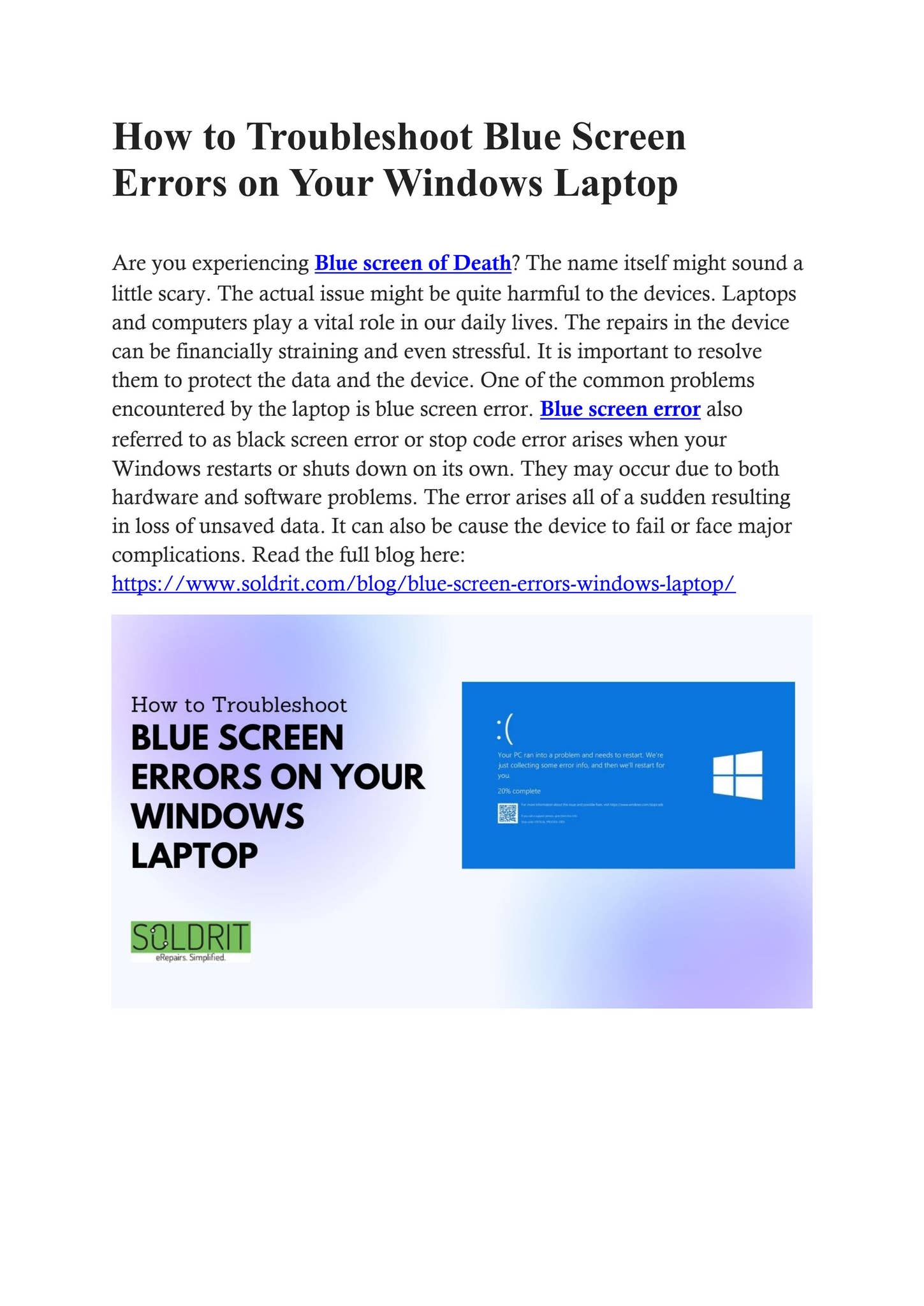 How to Troubleshoot Blue Screen Errors on Your Windows Laptop by Pinky ...