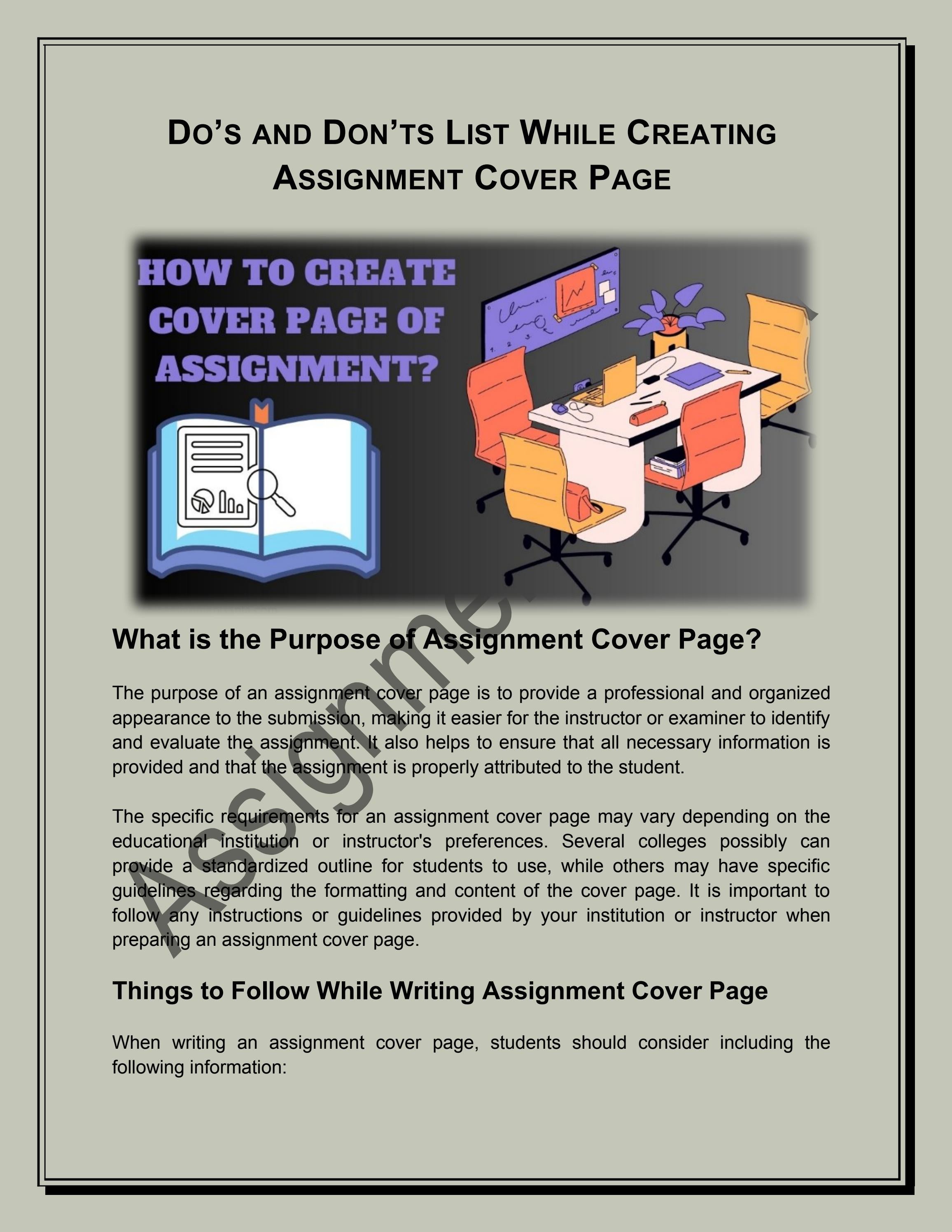 Do s And Don ts List While Creating Assignment Cover Page By Assignment