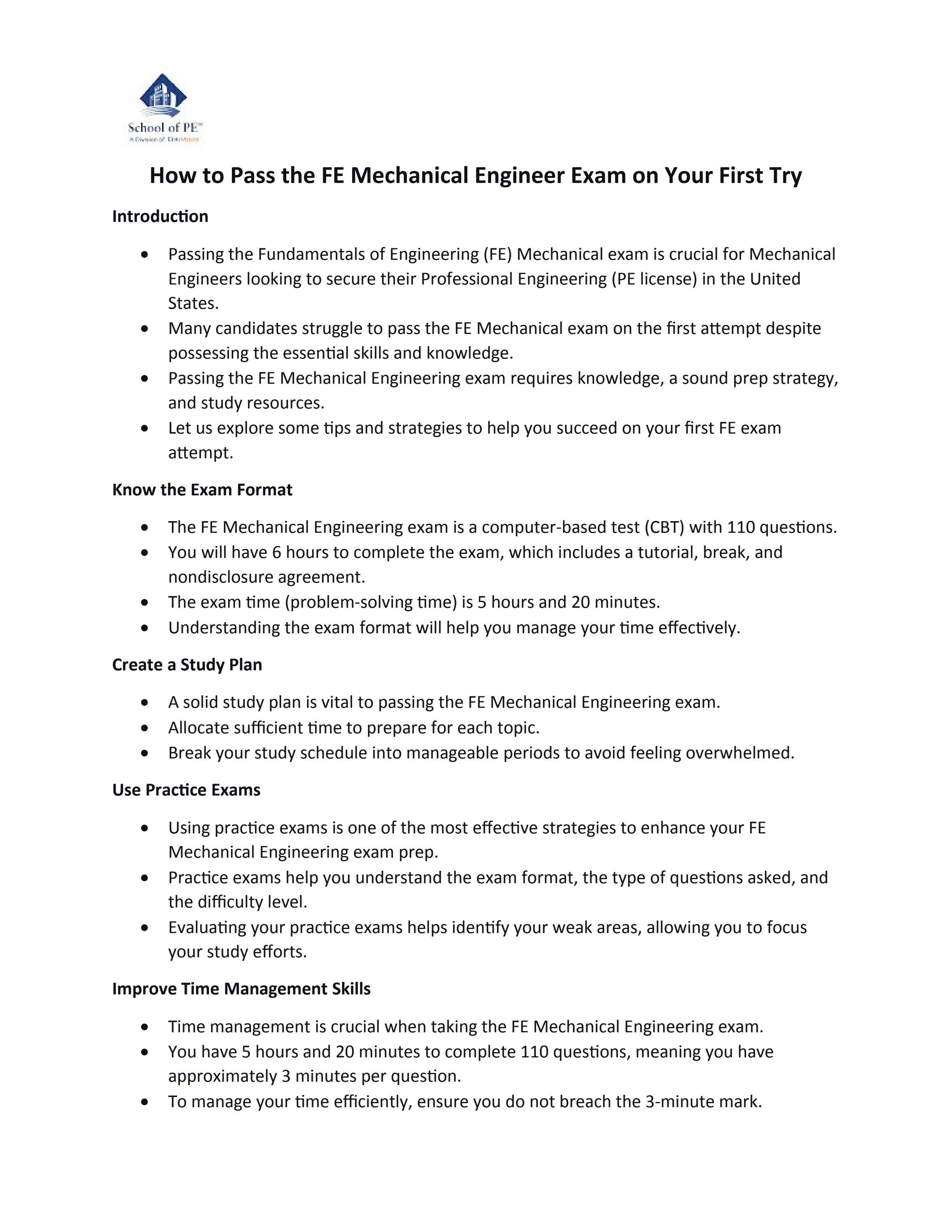 How to Pass the FE Mechanical Engineer Exam on Your First Try by School ...