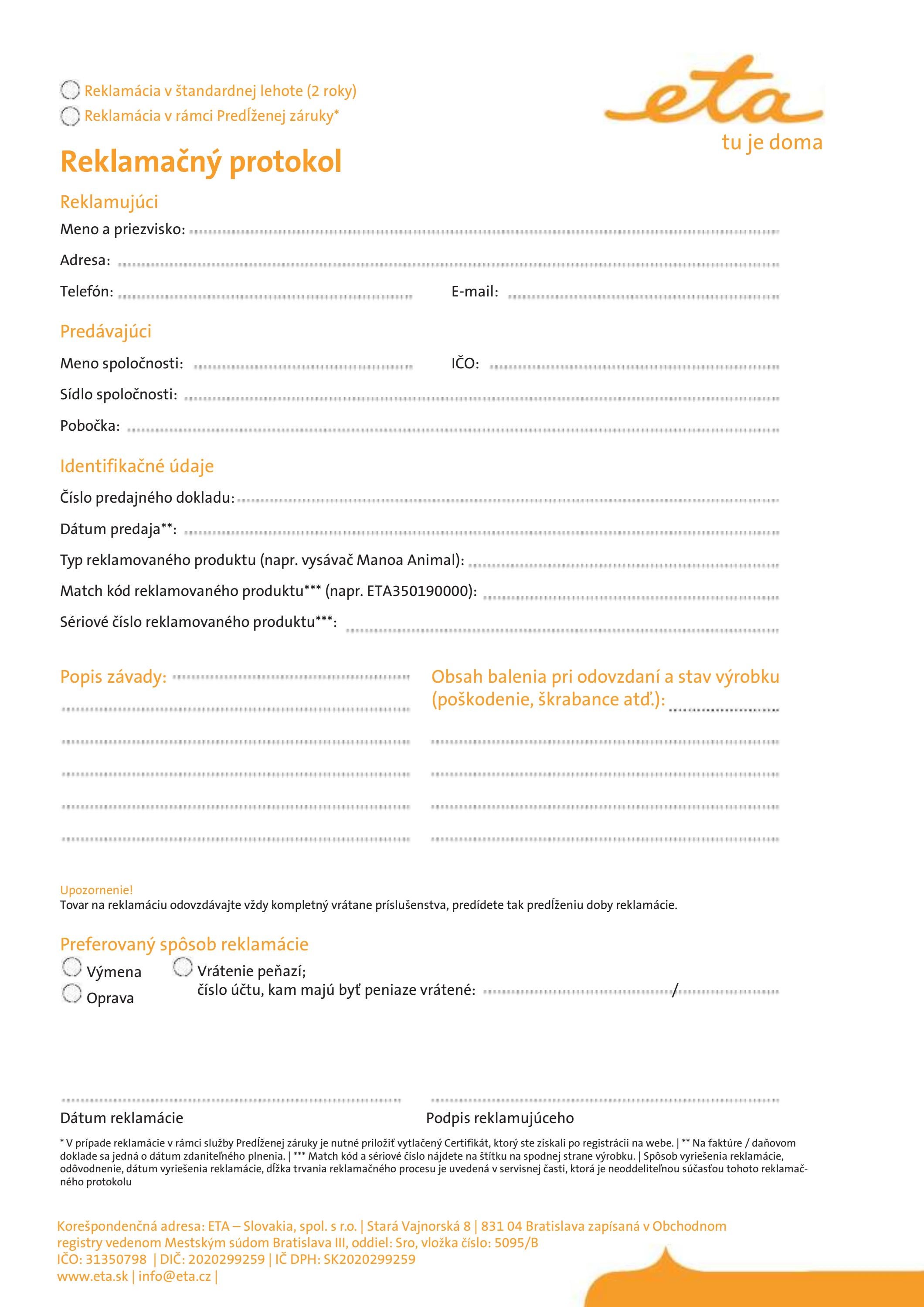 Reklamacny protokol ETA.sk by ETA ČR - Issuu