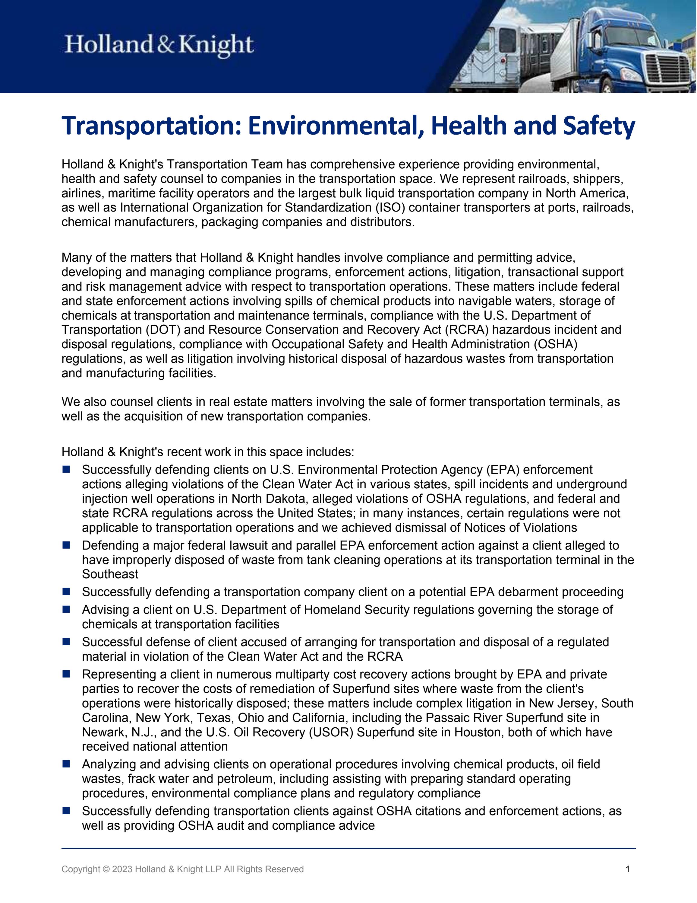 Holland & Knight - EHS in the Transportation Industry by Holland ...