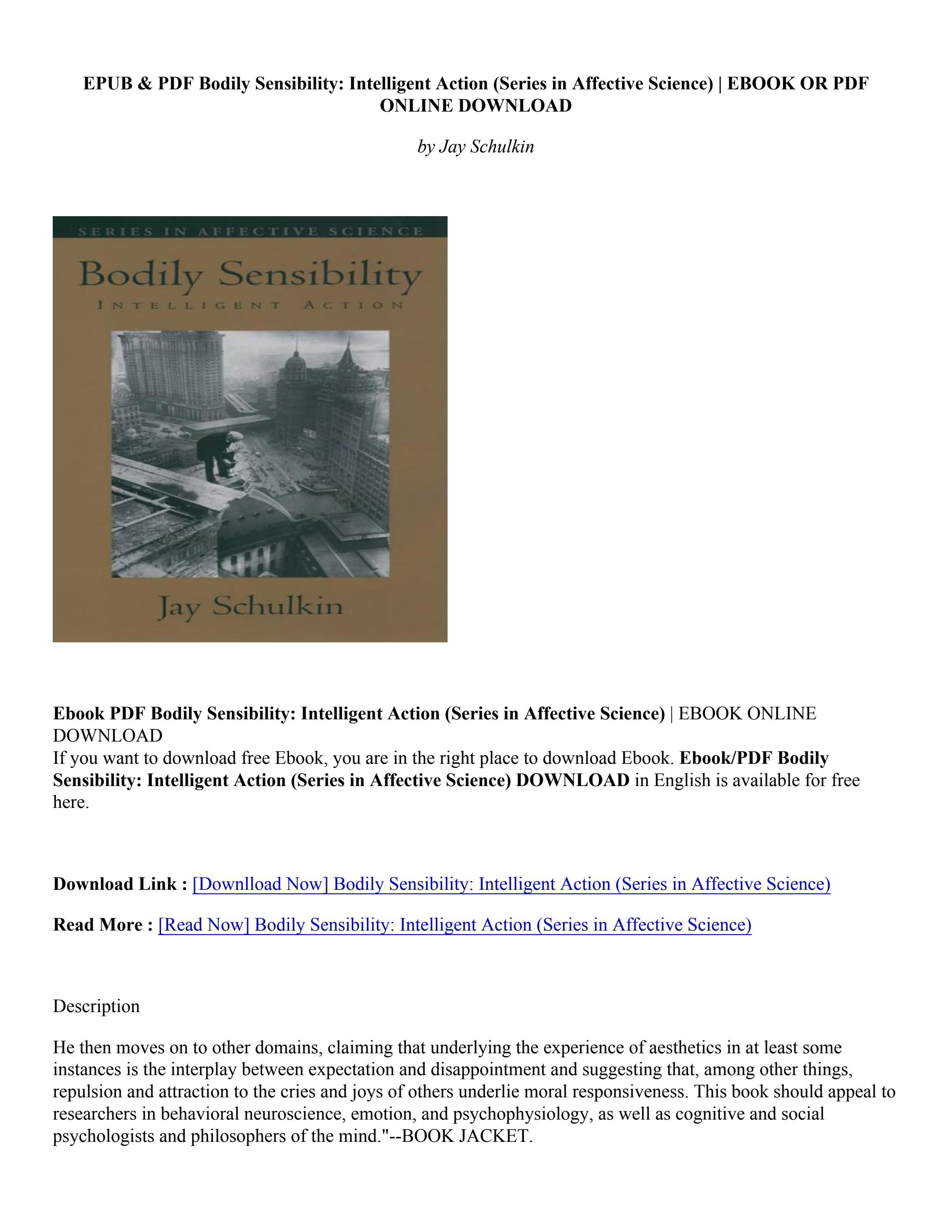 (PDF/ePub) Bodily Sensibility: Intelligent Action (Series in Affective ...