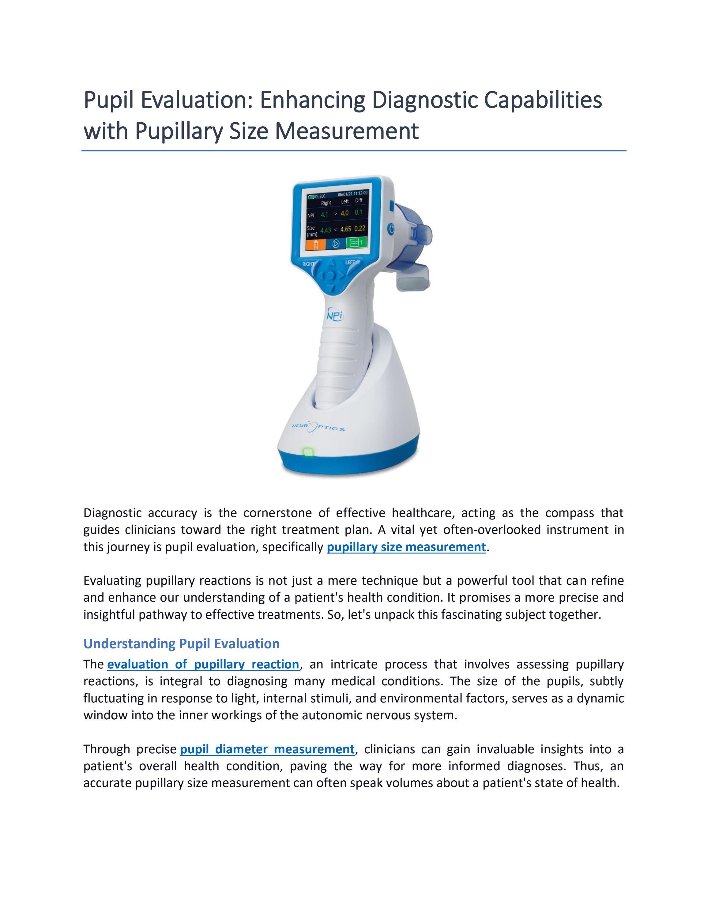 Pupil Evaluation: Enhancing Diagnostic Capabilities with Pupillary Size ...