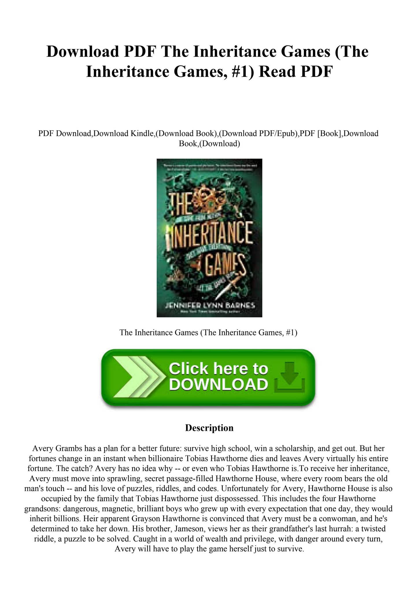 Download PDF The Inheritance Games (The Inheritance Games #1) Read PDF ...