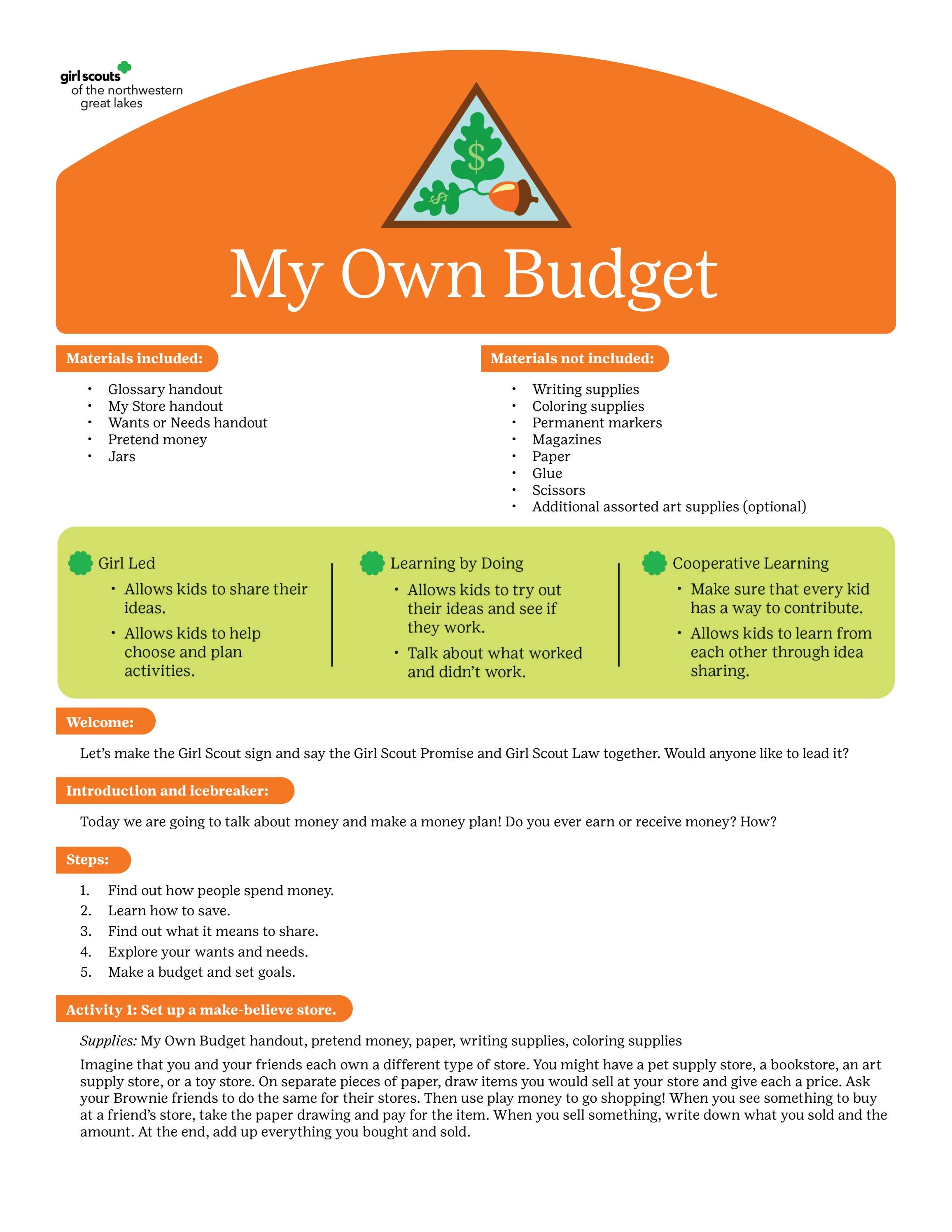 My Own Budget - Brownie by Girl Scouts of the Northwestern Great Lakes ...