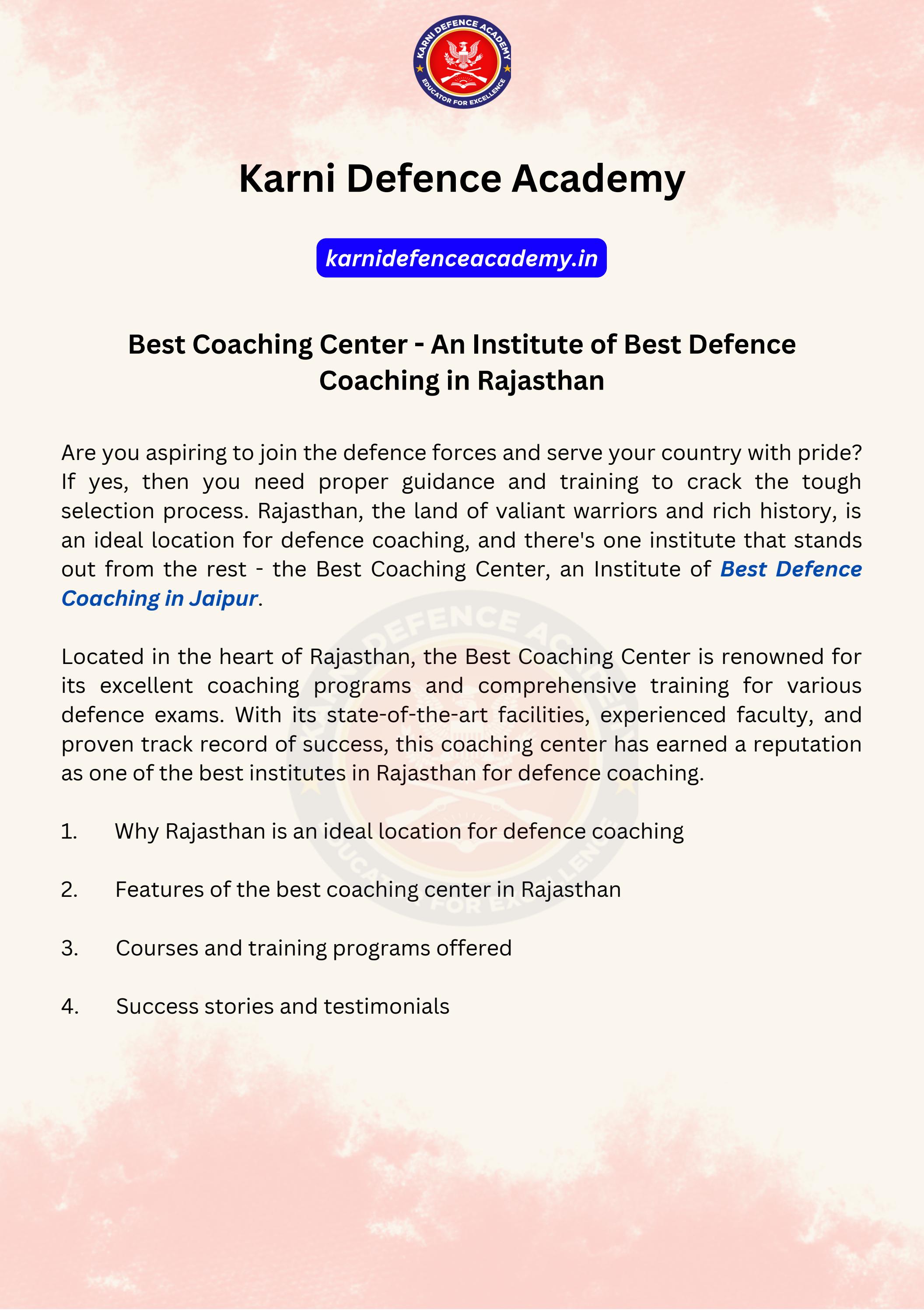 Best Coaching center - An Institute of Defence Coaching in Rajasthan by ...
