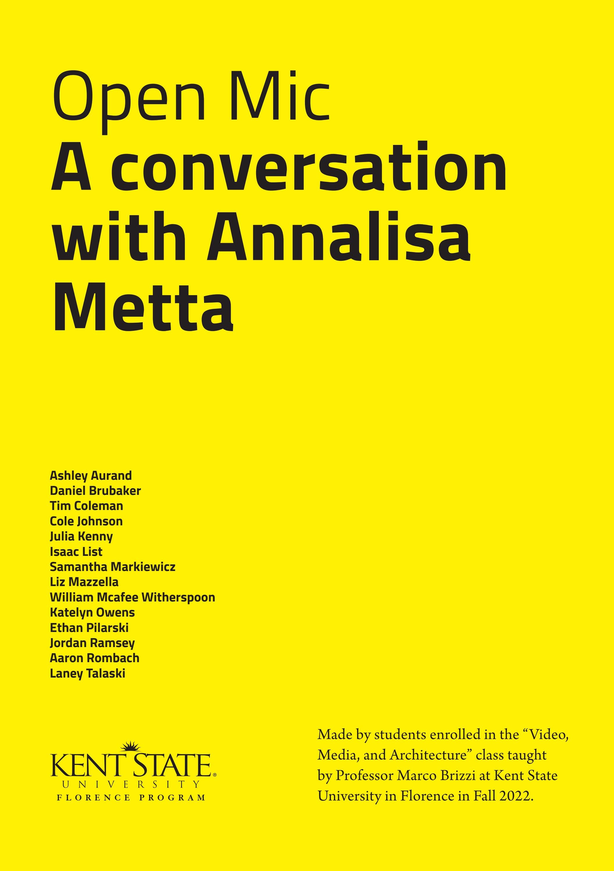 Open Mic. A conversation with Annalisa Metta by Kent State University ...