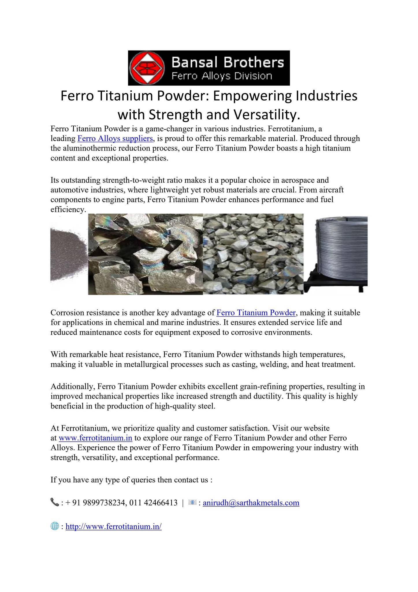Ferro Titanium Powder: Empowering Industries with Strength and ...