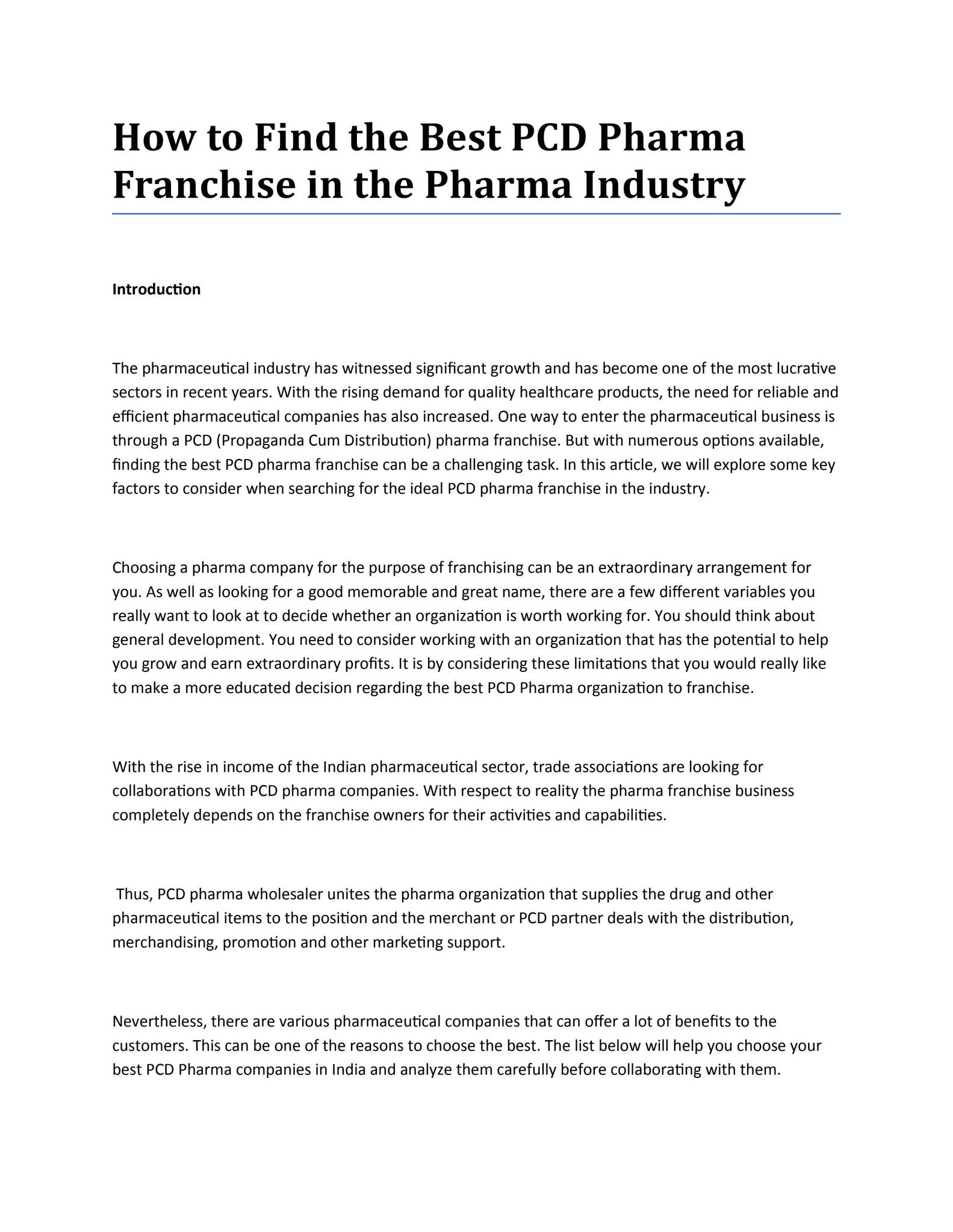 How to Find the Best PCD Pharma Franchise in the Pharma Industry by ...