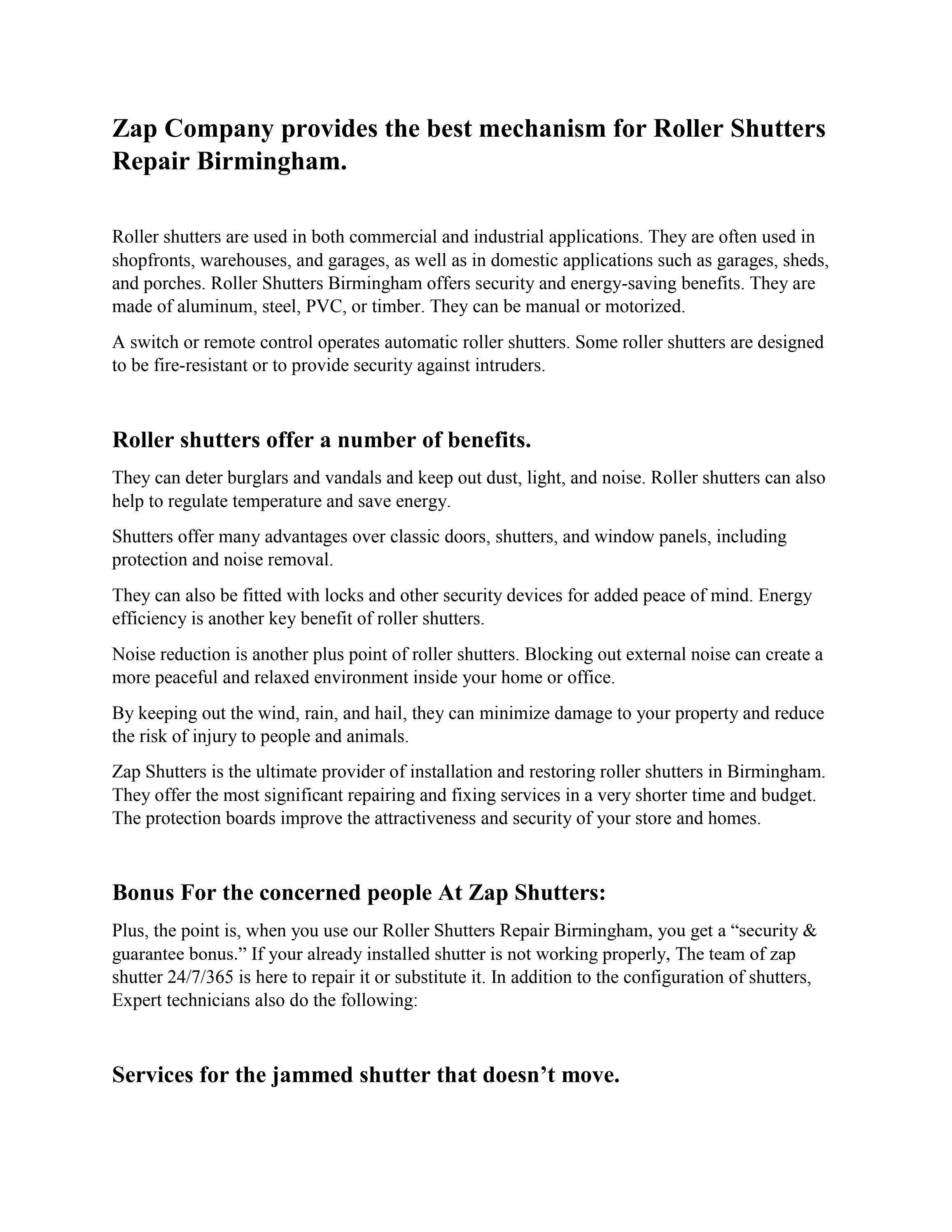 Zap Company provides the best mechanism for Roller Shutters Repair ...