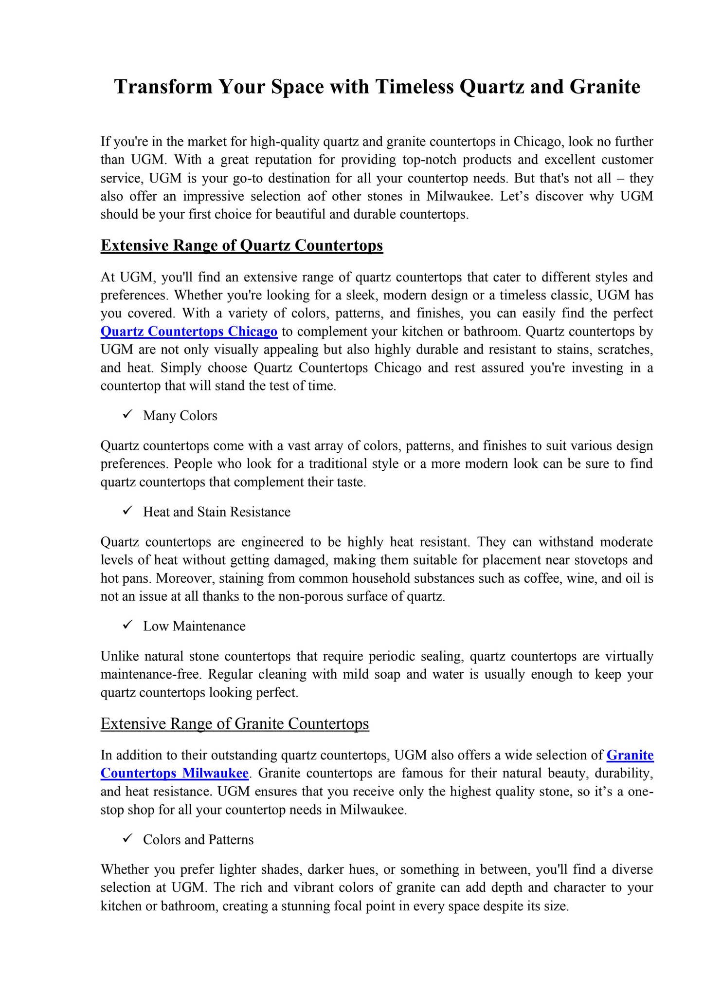 Transform Your Space with Timeless Quartz and Granite by UGM Surfaces ...