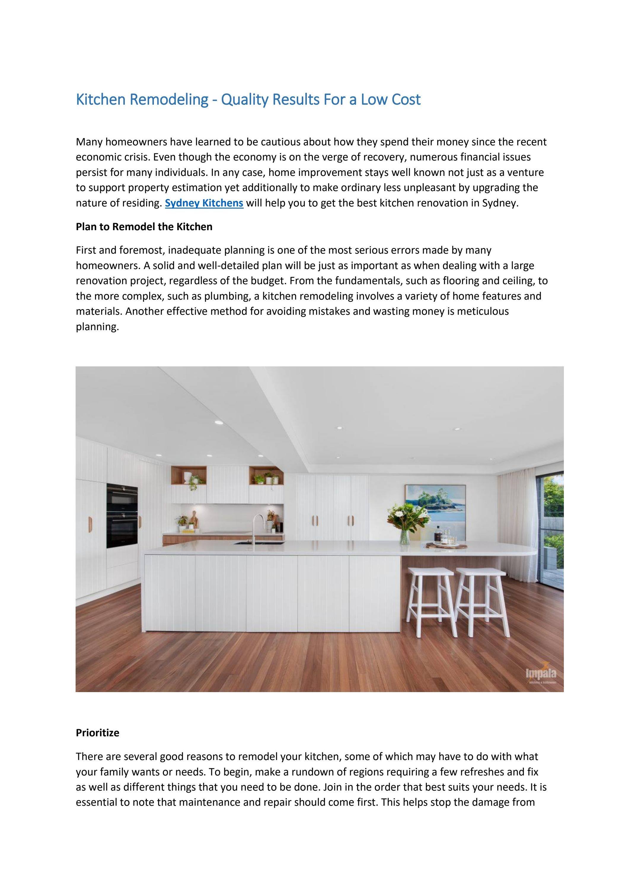 Kitchen Remodeling - Quality Results For a Low Cost by Kitchens renovations Sydney - Issuu