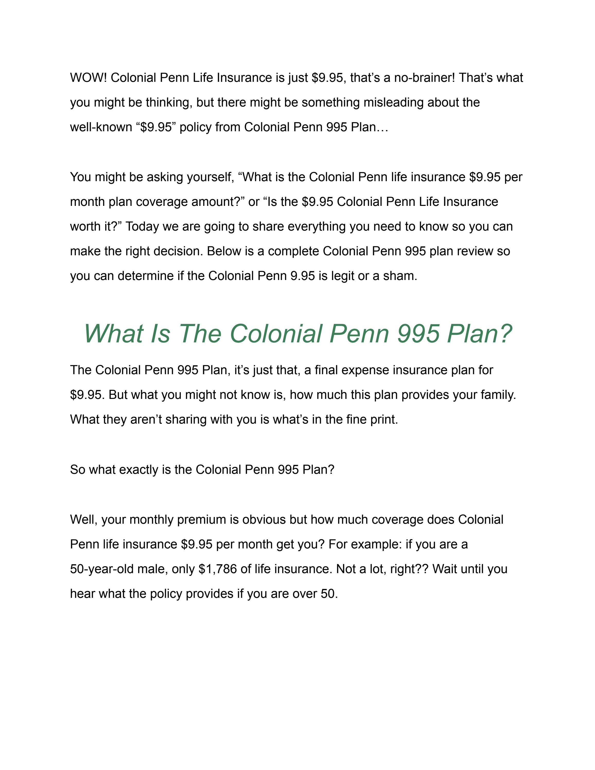 The Truth About The Colonial Penn 995 Plan by Blog Writer - Issuu