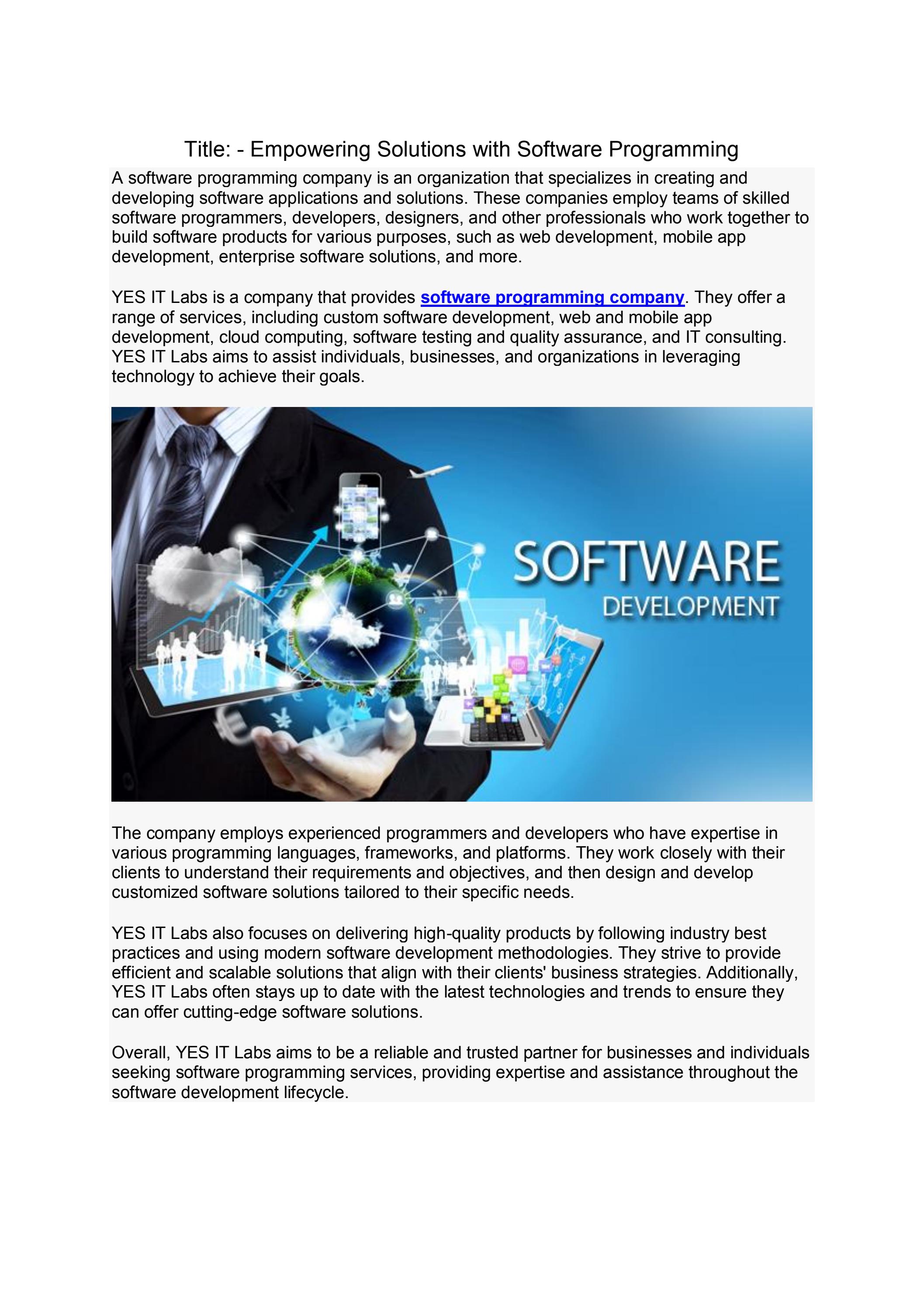 Empowering Solutions with Software Programming by YES IT Labs - Issuu