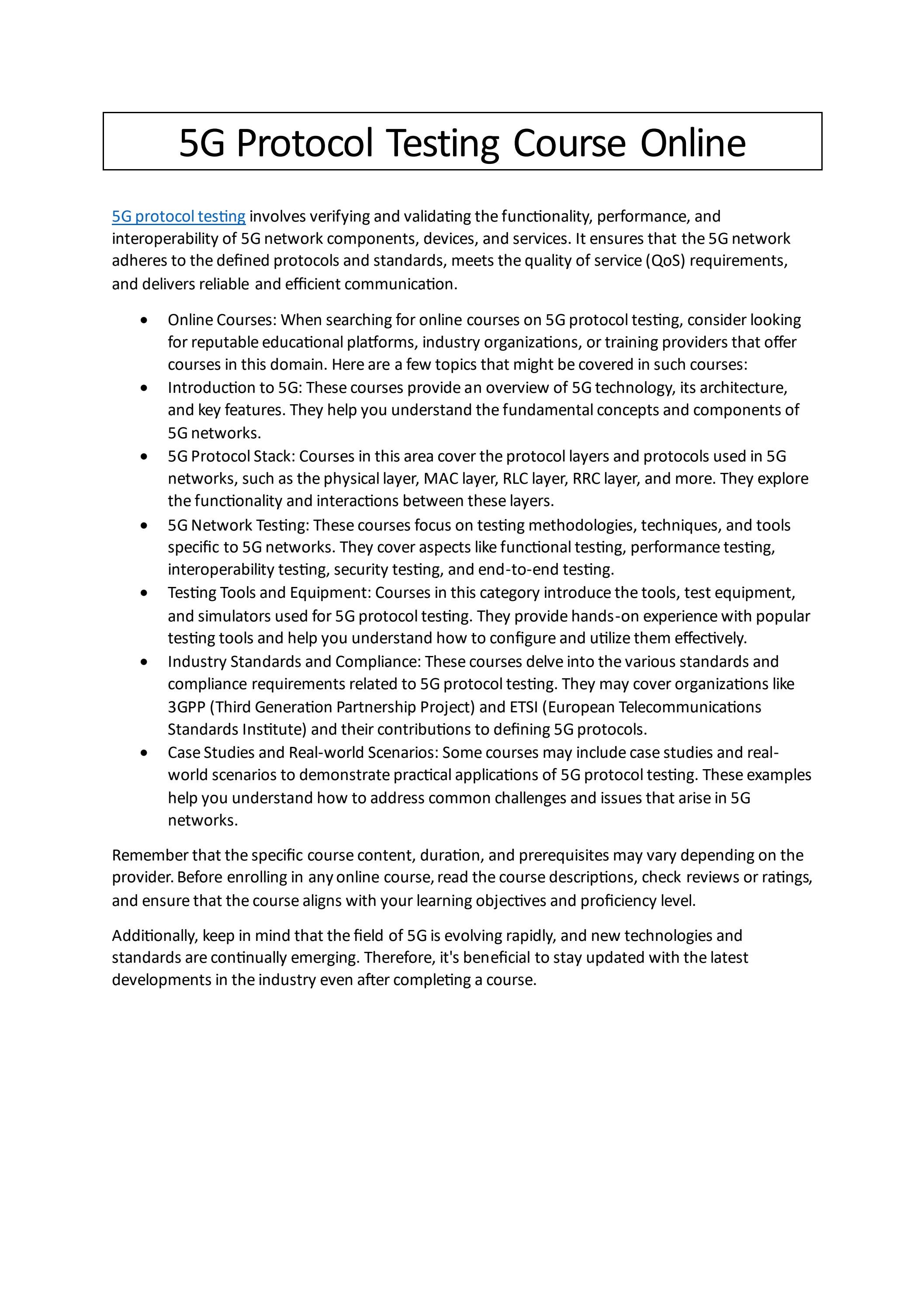 5G Protocol Testing Course Online by Article Senior - Issuu