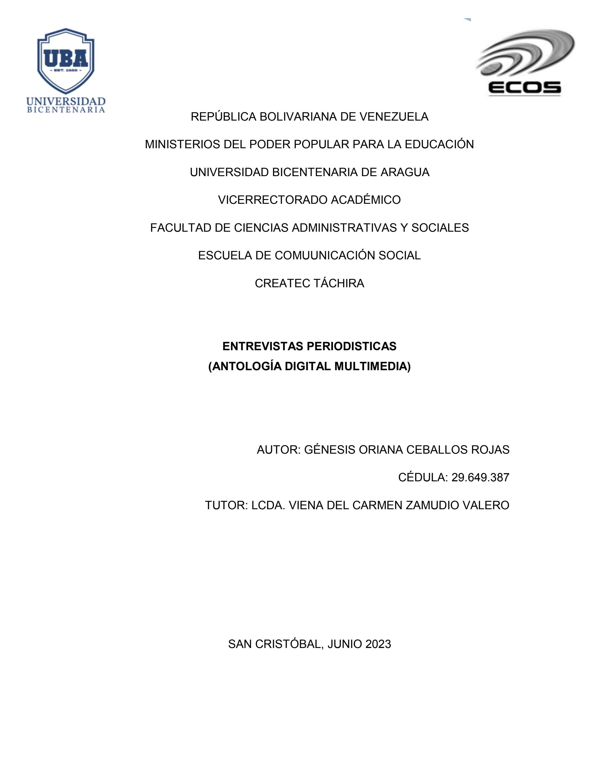 GÉNESIS CEBALLOS ANTOLOGIA DIGITAL LA ENTREVISTA EN EL AMBITO ...