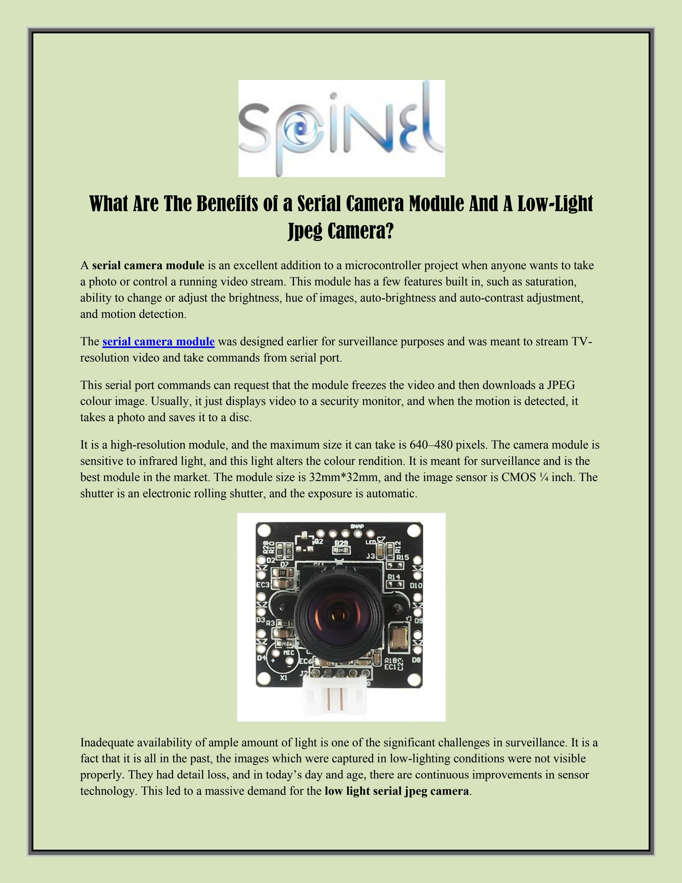 Benefits of a Serial Camera Module And A Low-Light Jpeg Camera by ...