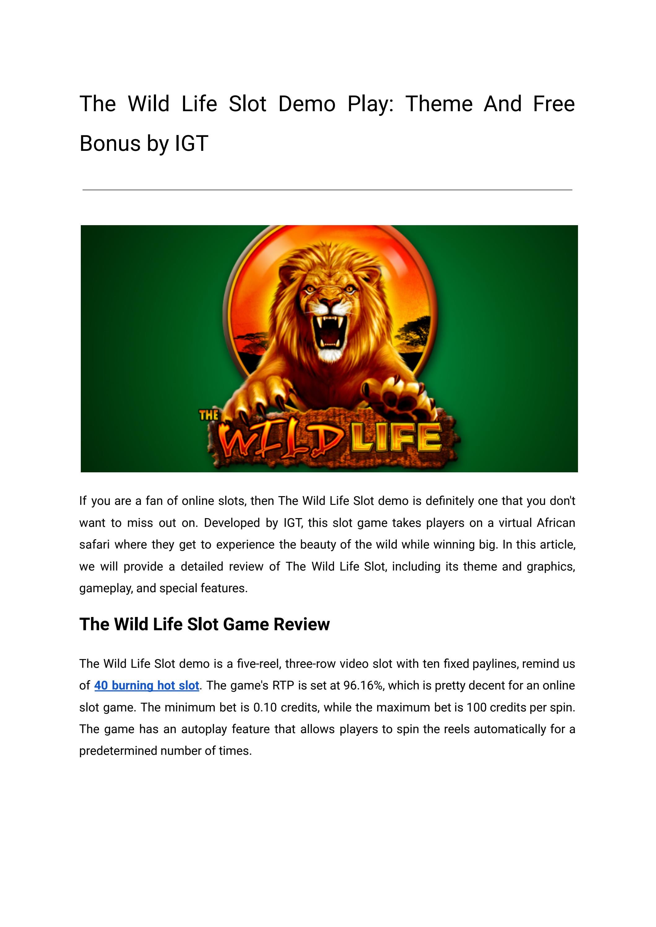 The Wild Life Slot Demo Play: Theme And Free Bonus by IGT by Duo-games ...