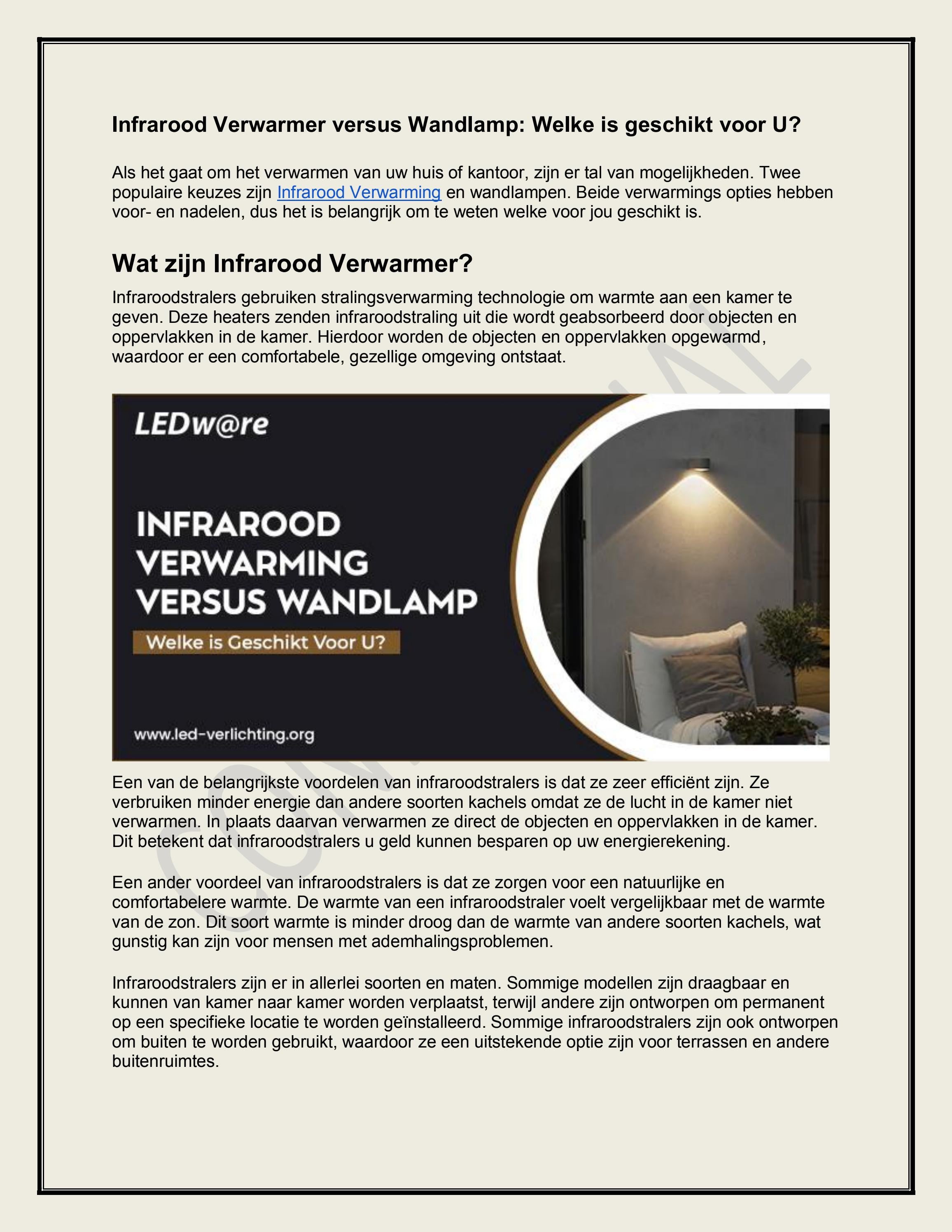 Infrarood Verwarmer versus Wandlamp: Welke is geschikt voor U? by LEDW ...