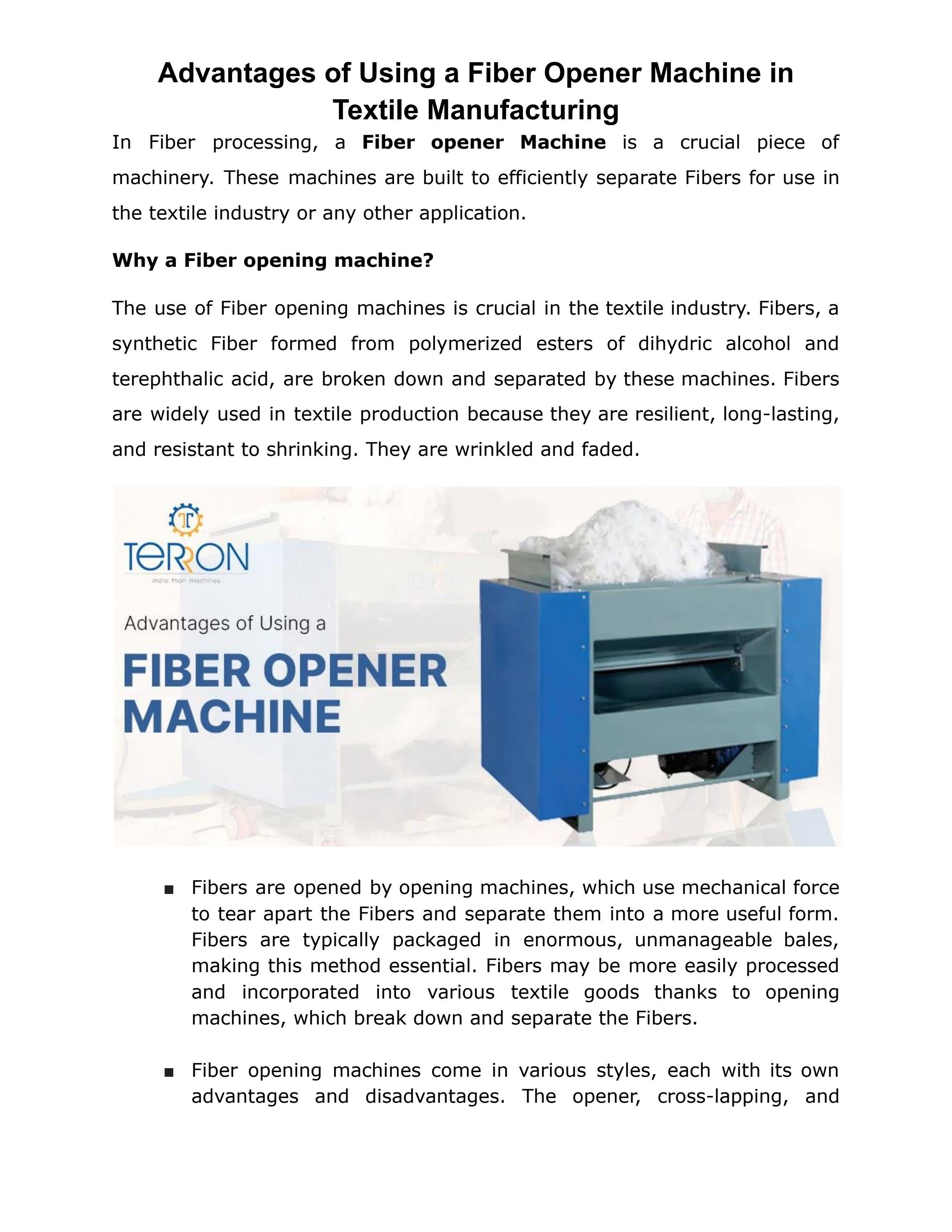 Advantages of Using a Fiber Opener Machine in Textile Manufacturing by ...