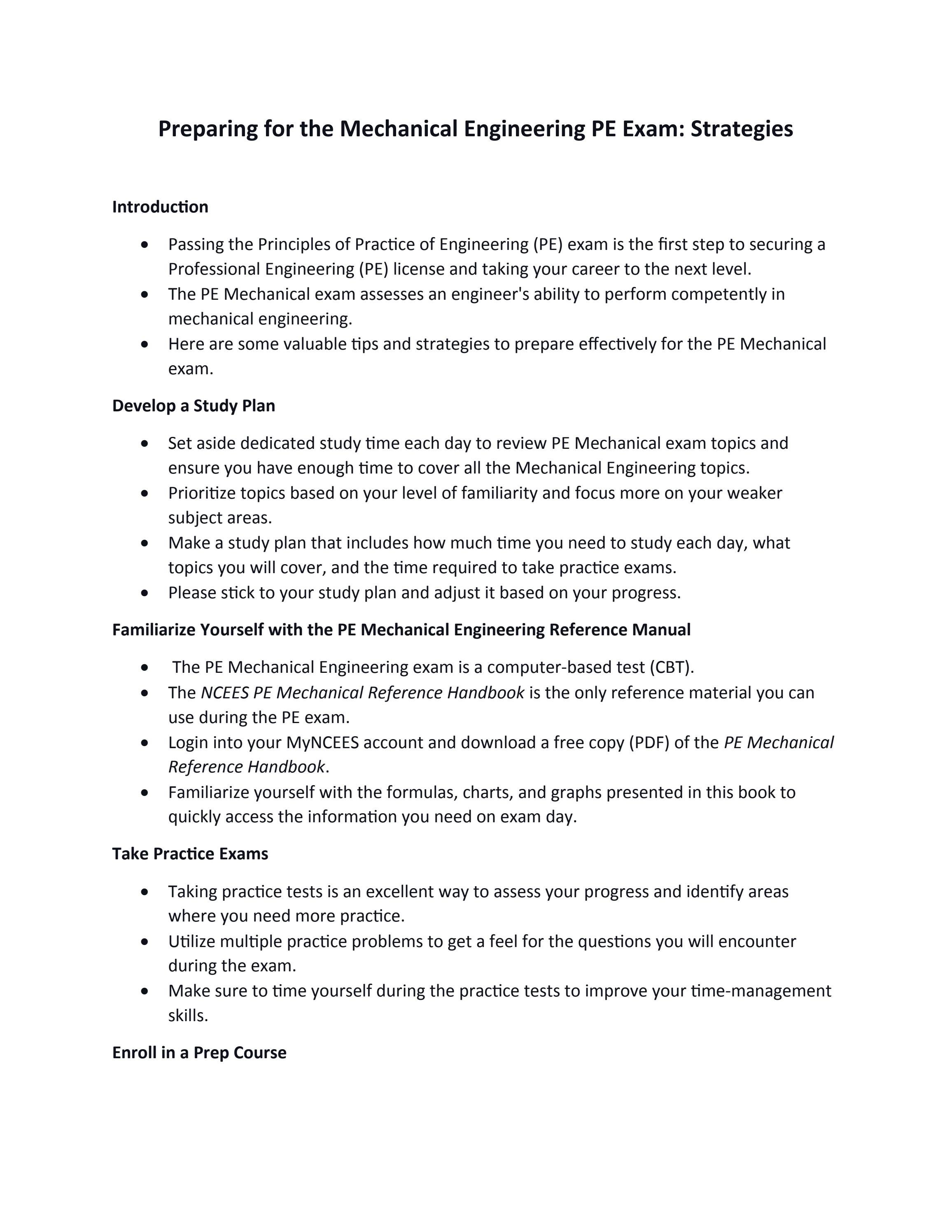 Preparing for the Mechanical Engineering PE Exam Strategies by School ...