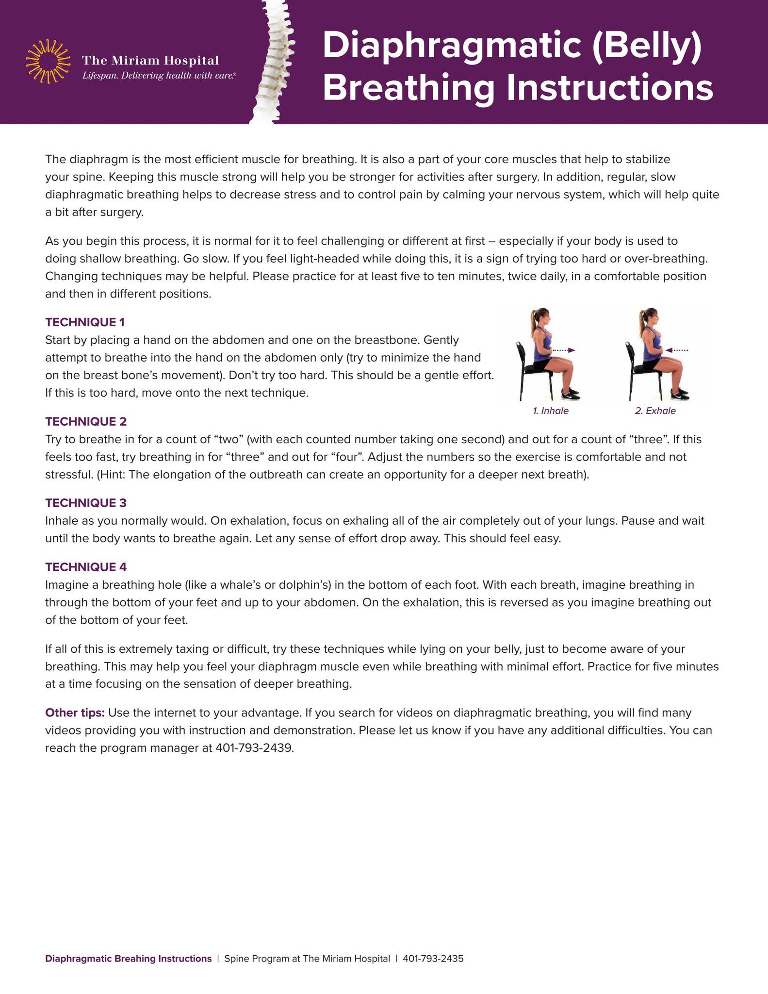 Diaphragmatic (Belly) Breathing Instructions by Brown University Health ...