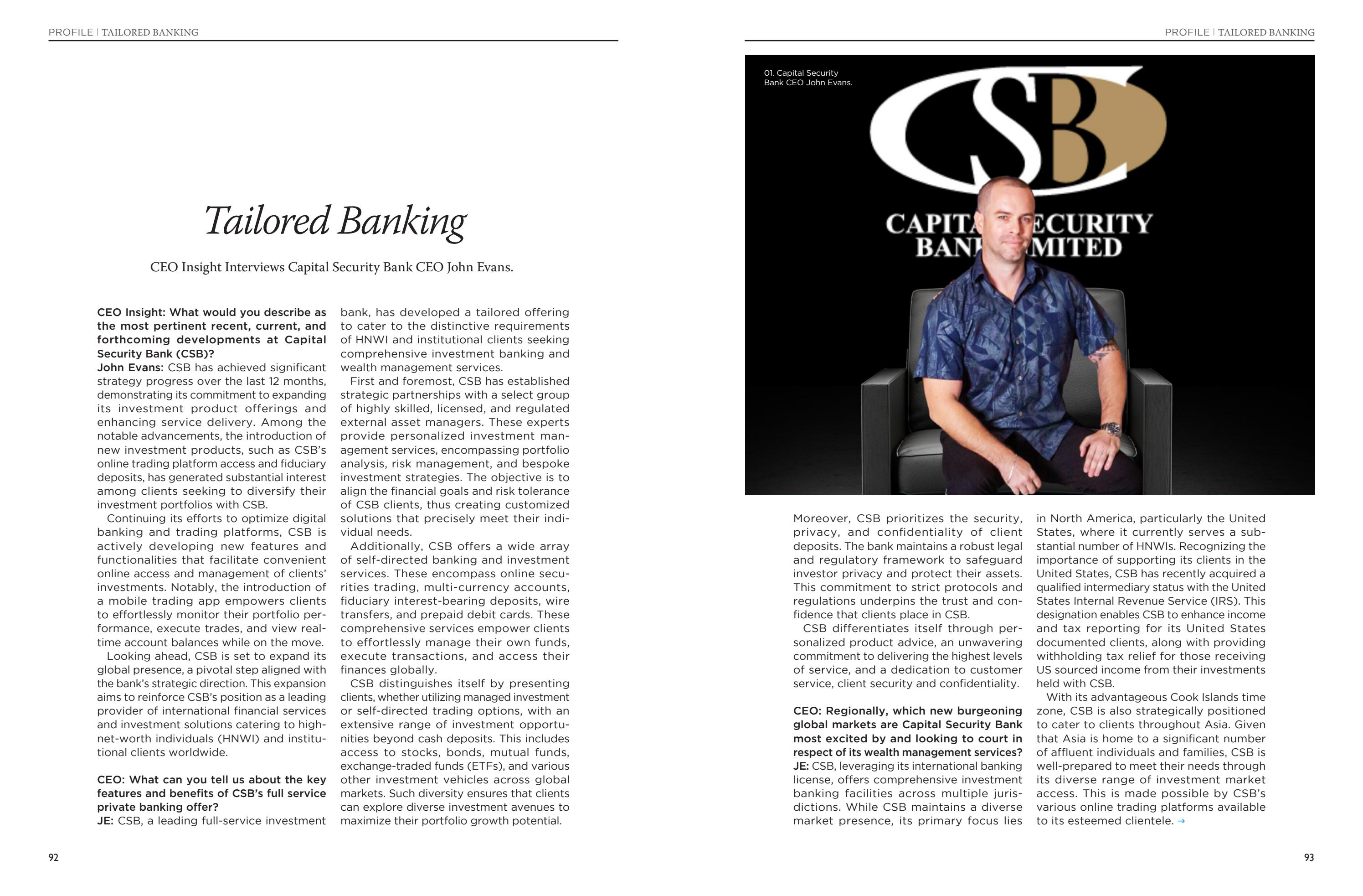 Tailored Banking - CEO Insight Interviews Capital Security Bank CEO ...