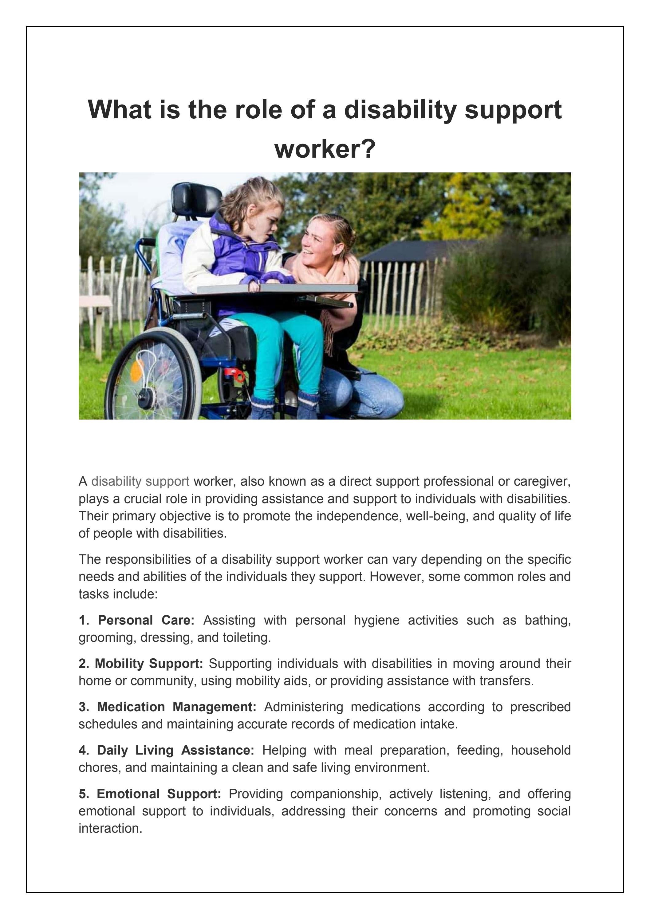 What Is The Role Of A Disability Support Worker By Community Access