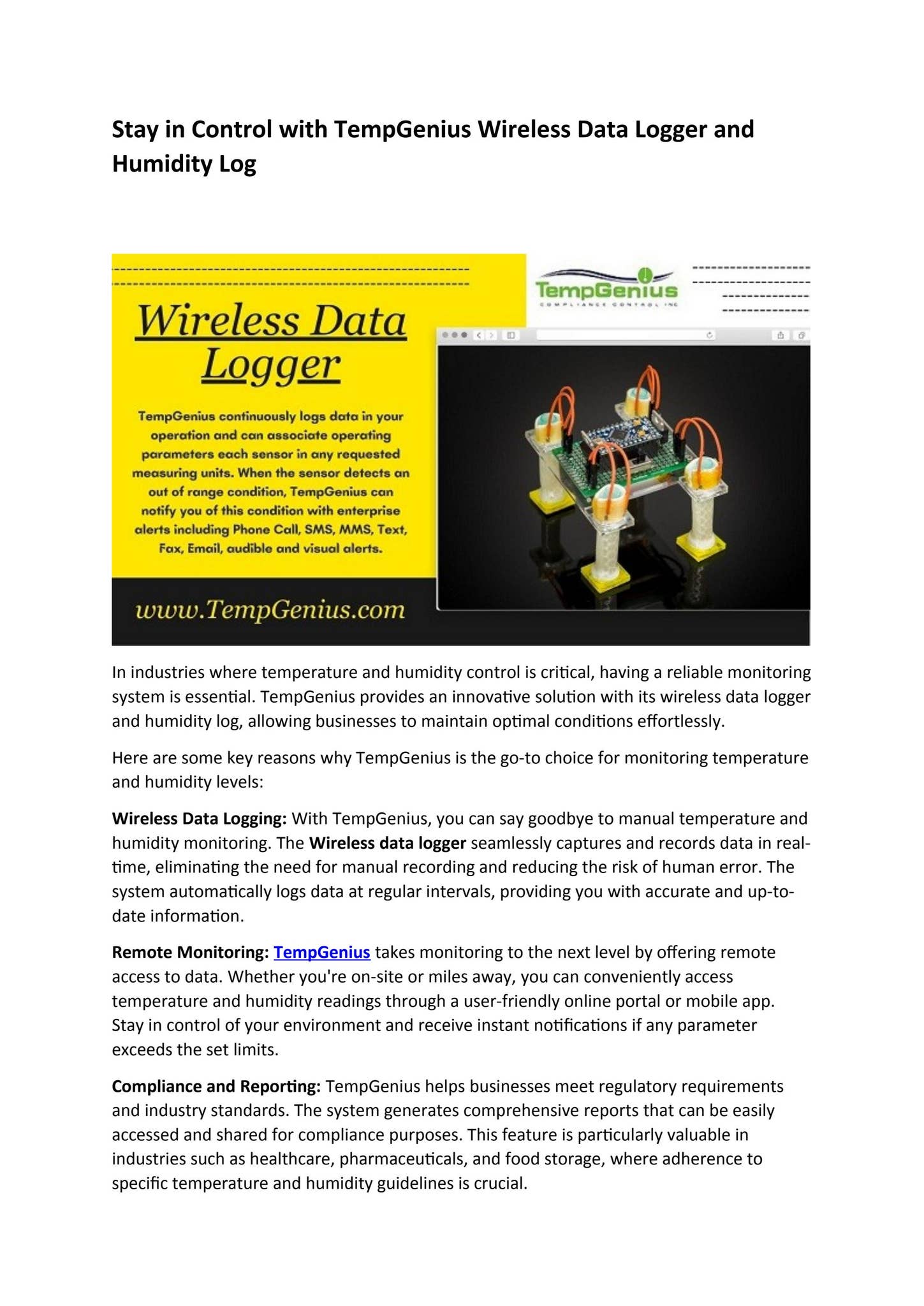 Stay in Control with TempGenius Wireless Data Logger and Humidity Log ...